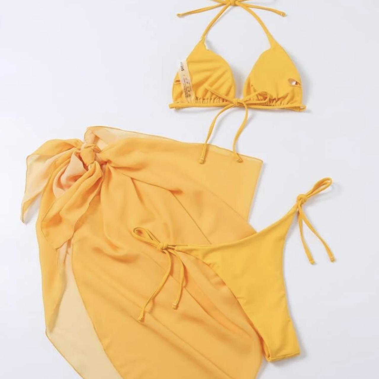 Shein Yellow Bikini With Beach Skirt Size M 10 In Depop