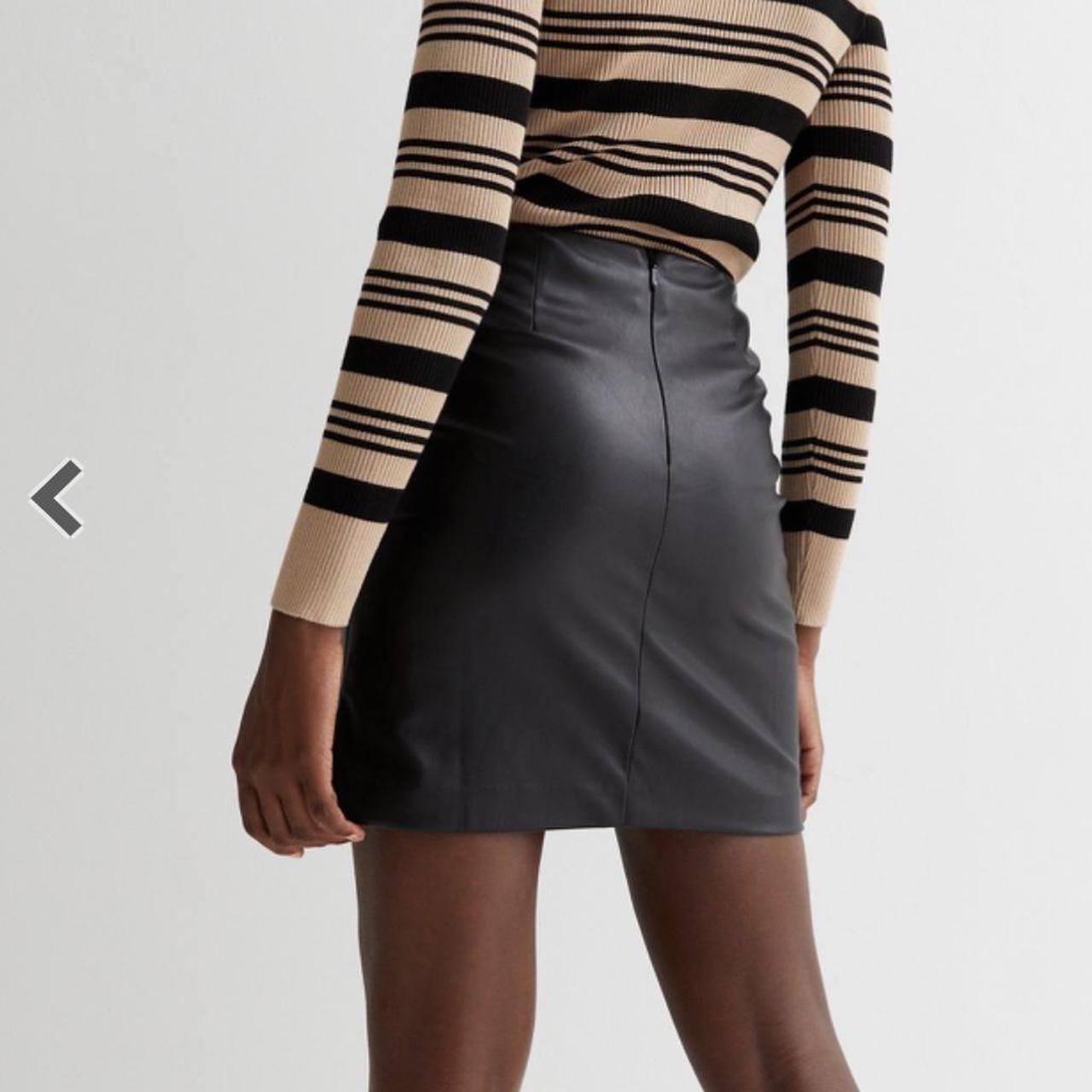 NEW LOOK TALL BLACK LEATHER-LOOK SPLIT HEM... - Depop