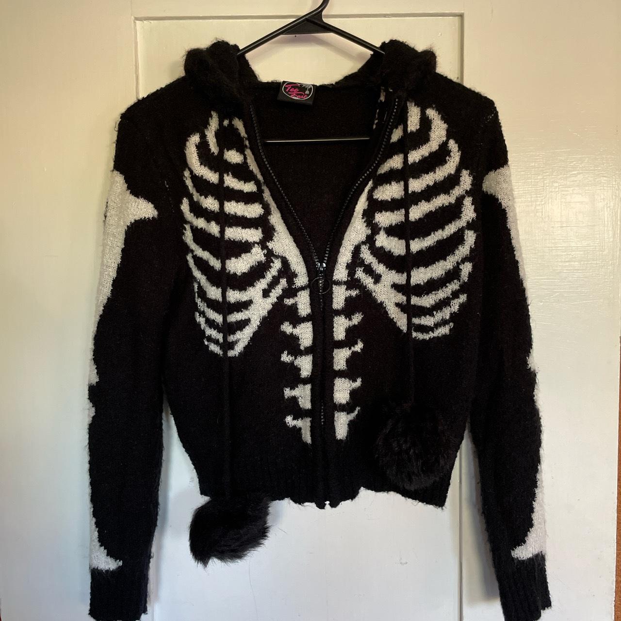 Super cute and fuzzy skeleton zip up hoodie size... - Depop