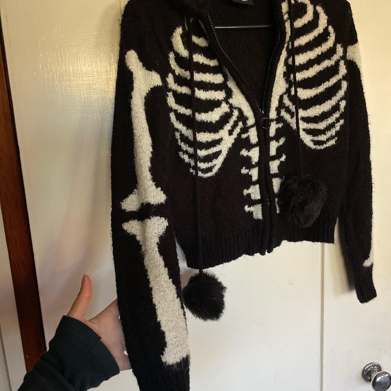 Super cute and fuzzy skeleton zip up hoodie size... - Depop