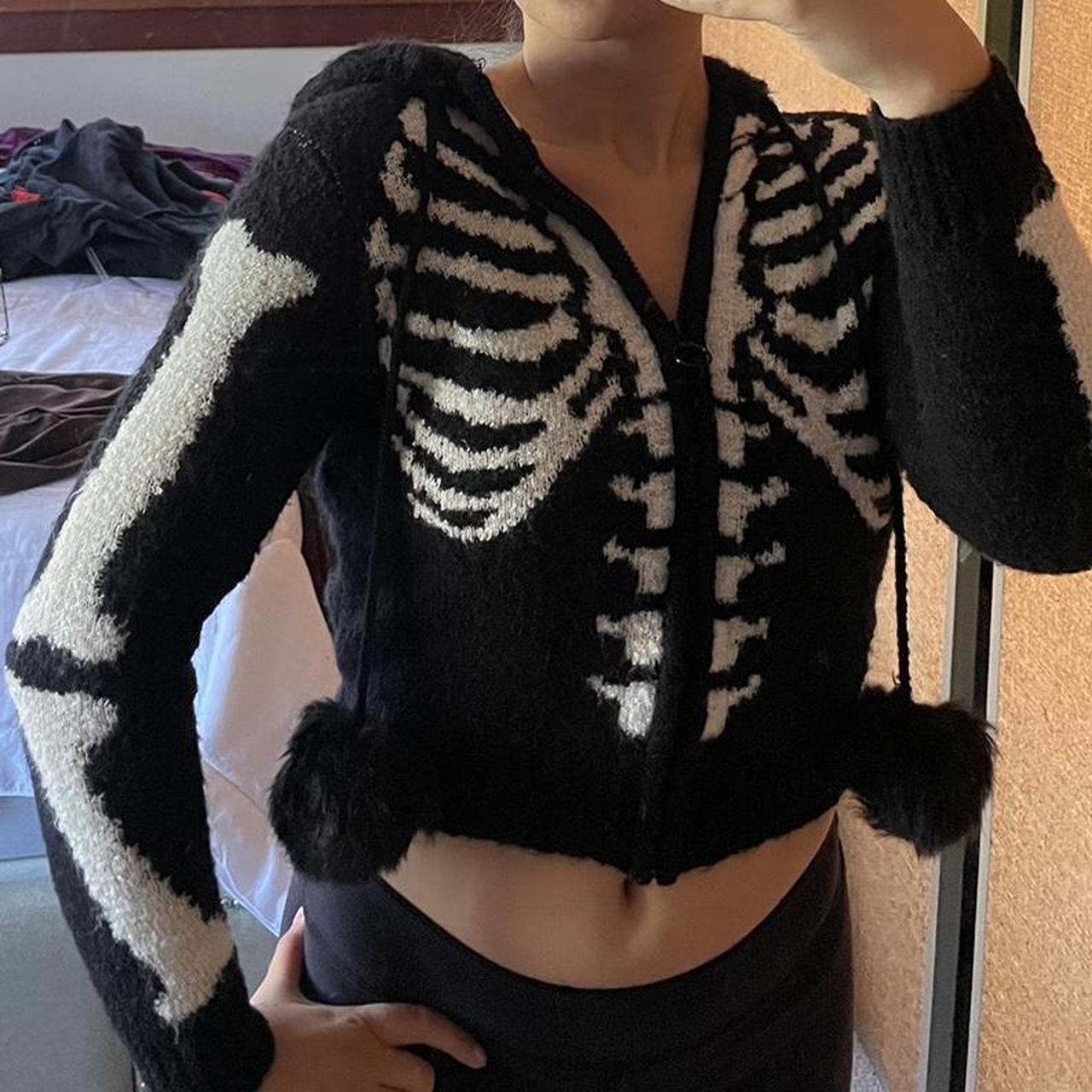 Super cute and fuzzy skeleton zip up hoodie size... - Depop