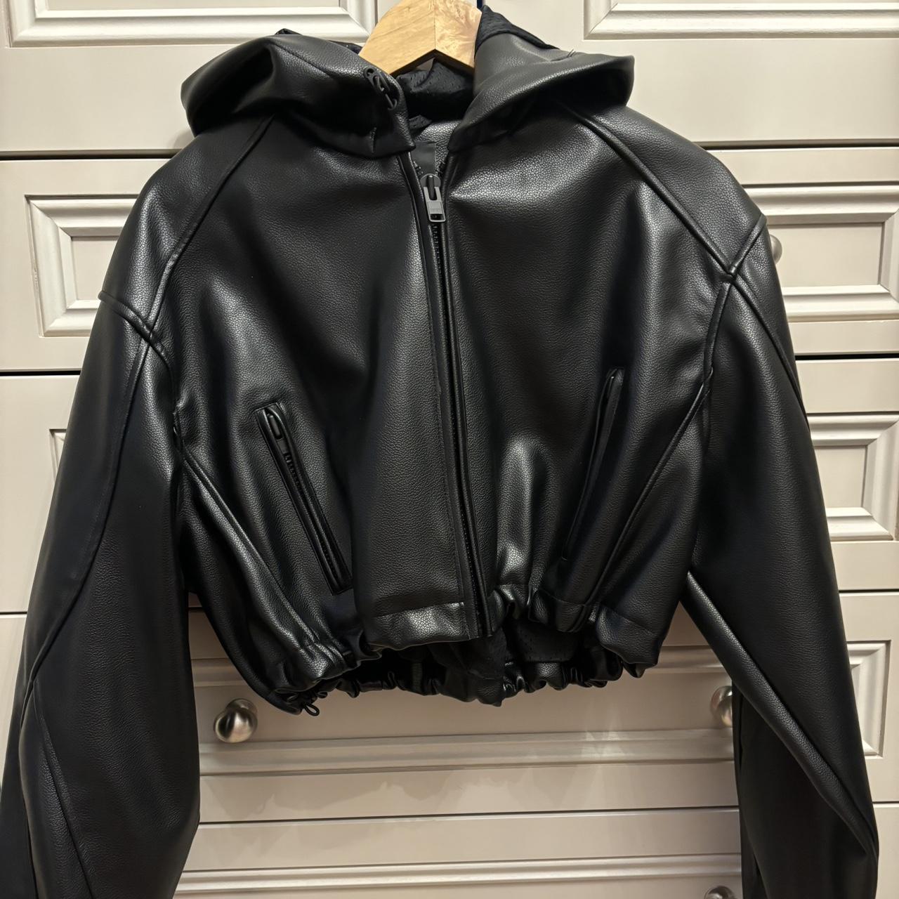 Khy by Kylie Jenner cropped black leather jacket.... - Depop