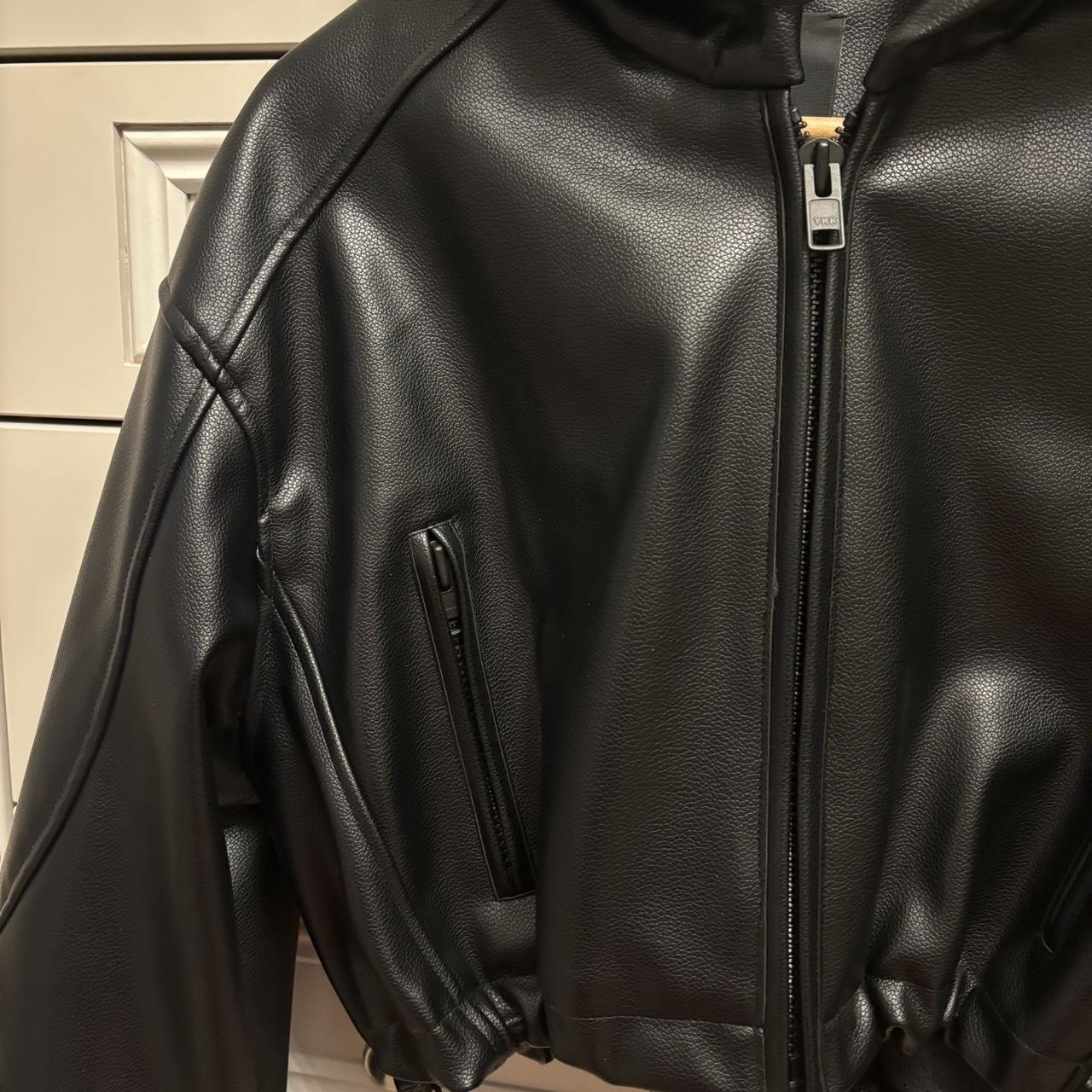 Khy by Kylie Jenner cropped black leather jacket.... - Depop