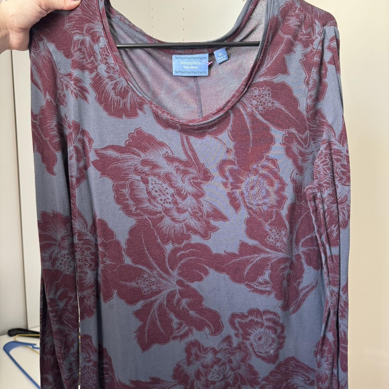 soft purple and grey floral long sleeve top good... - Depop