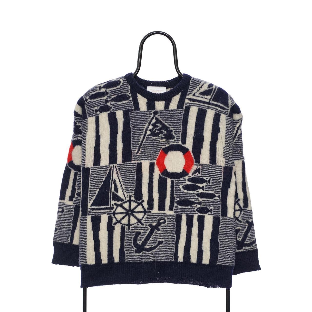 Vintage Zig Zag Designer Nautical Jumper Navy and... - Depop
