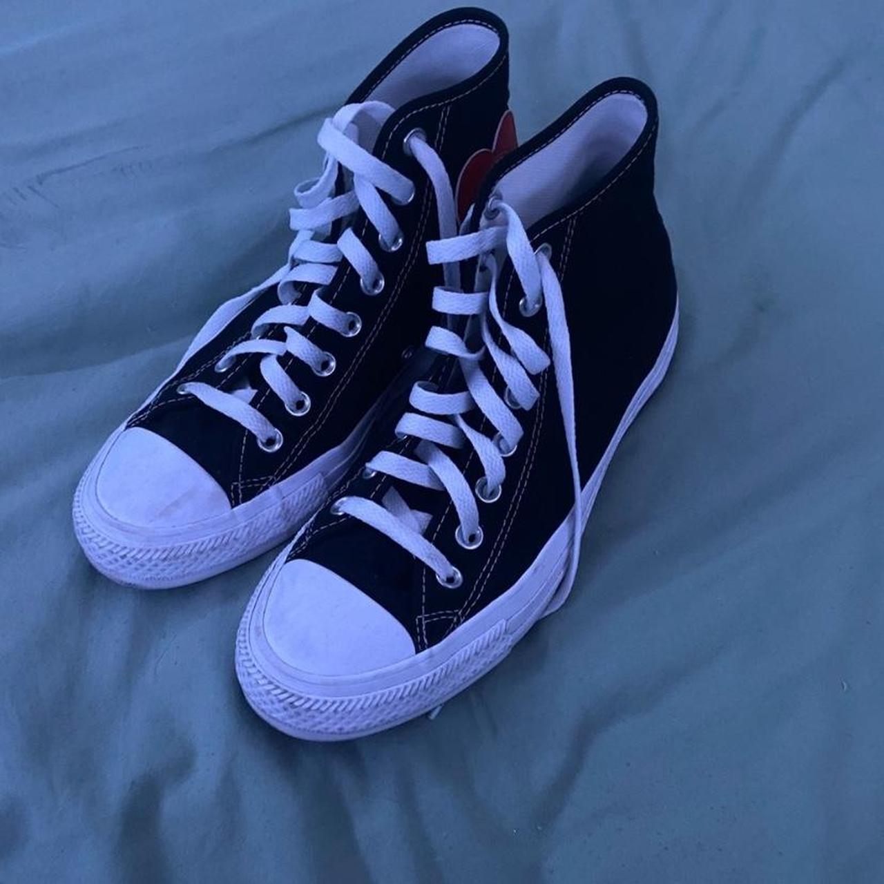 CUSTOM CONVERSE!!! -plain black with a red heart... - Depop