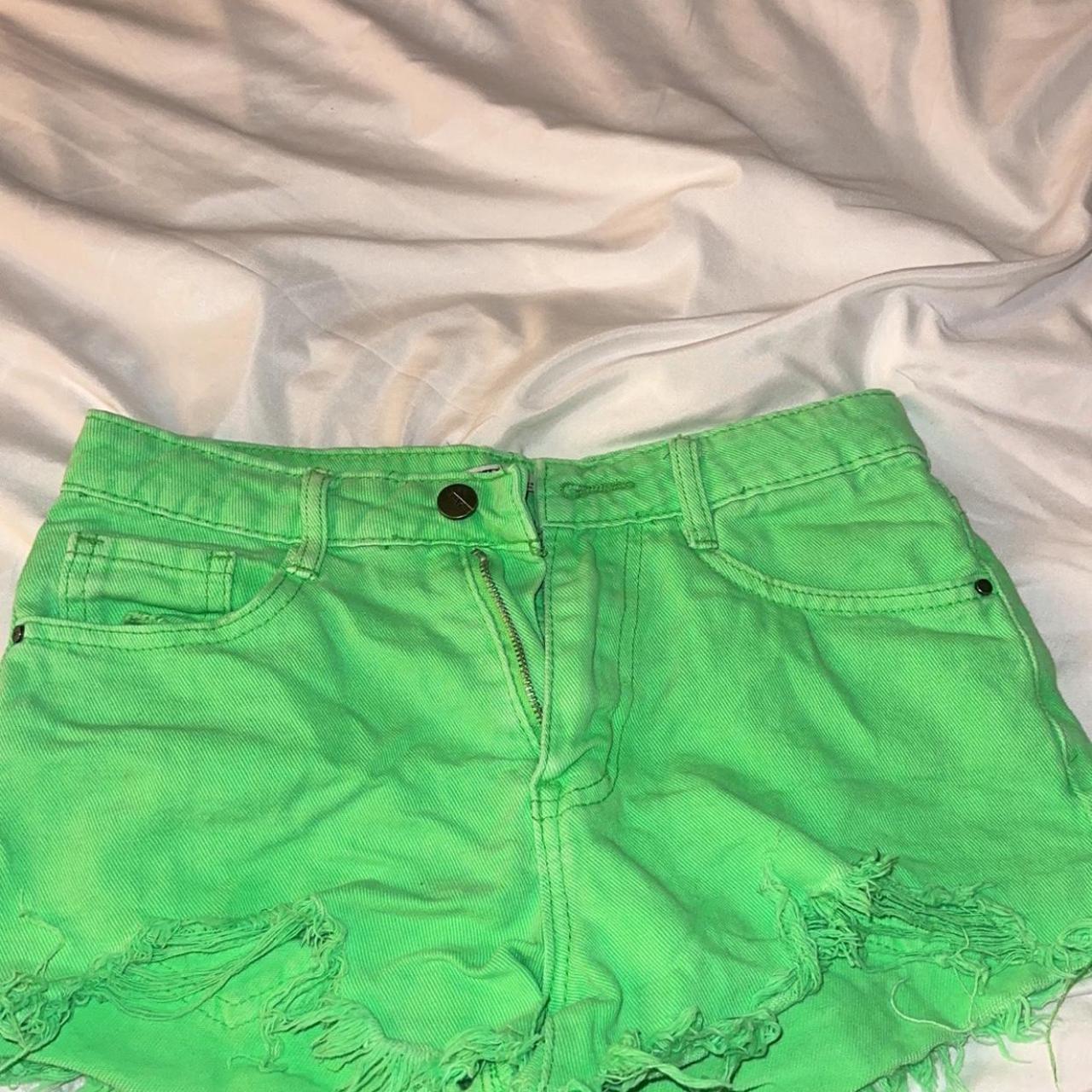 DAYSIE neon green denim shorts Worn once Perfect... - Depop