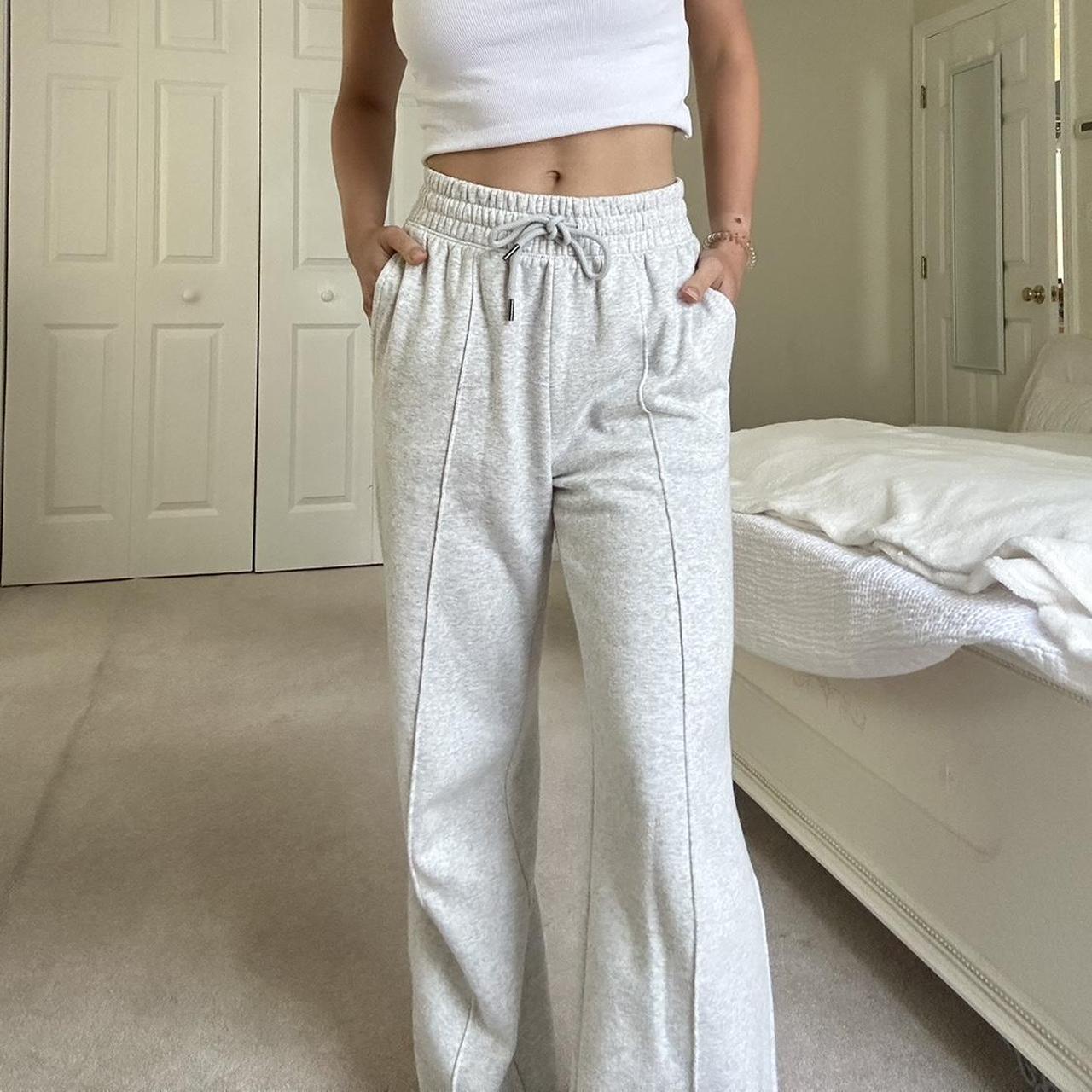 Light Grey Wide Leg Drawstring Sweatpants so so... - Depop