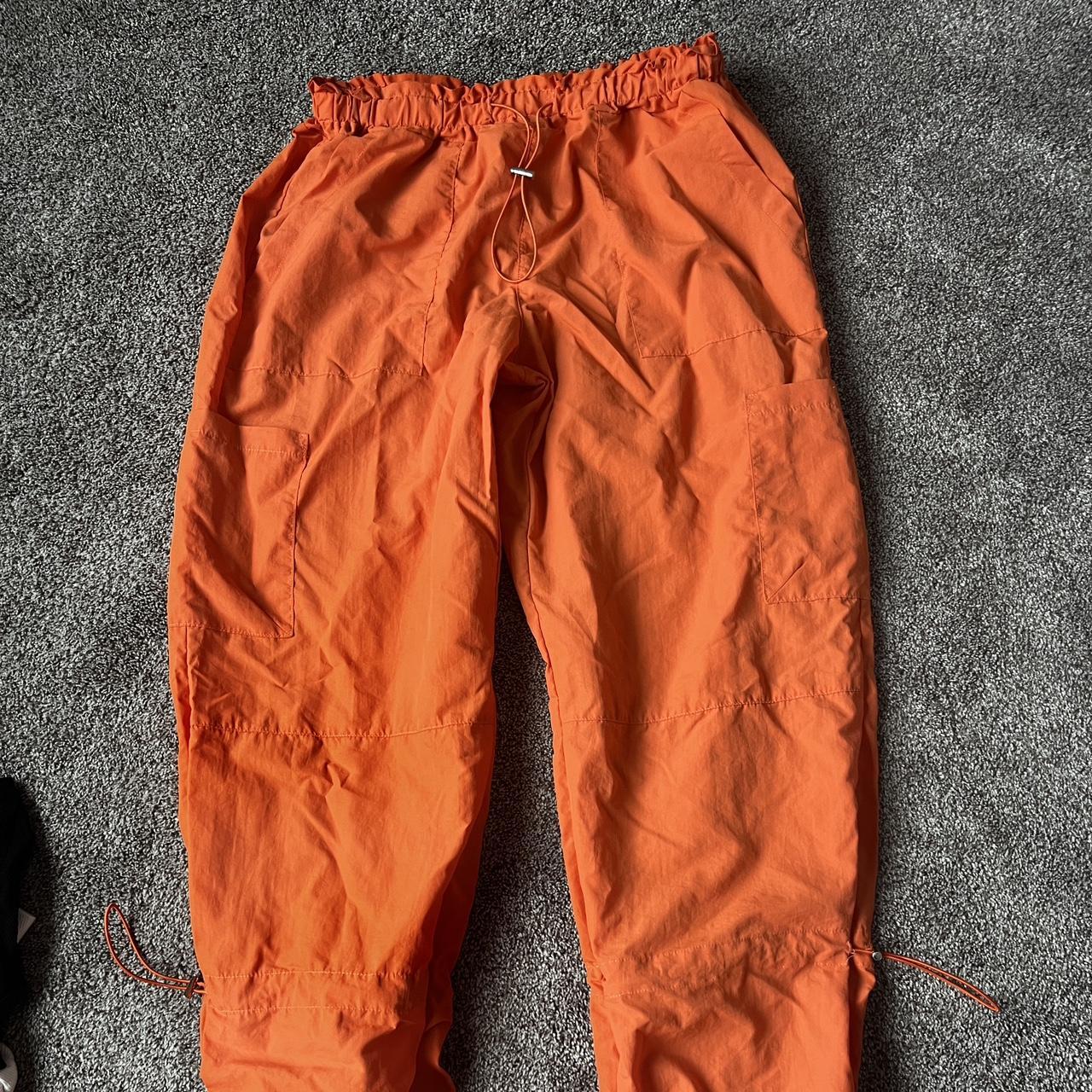 ORANGE PARACHUTE PANTS -size small -worn once - Depop