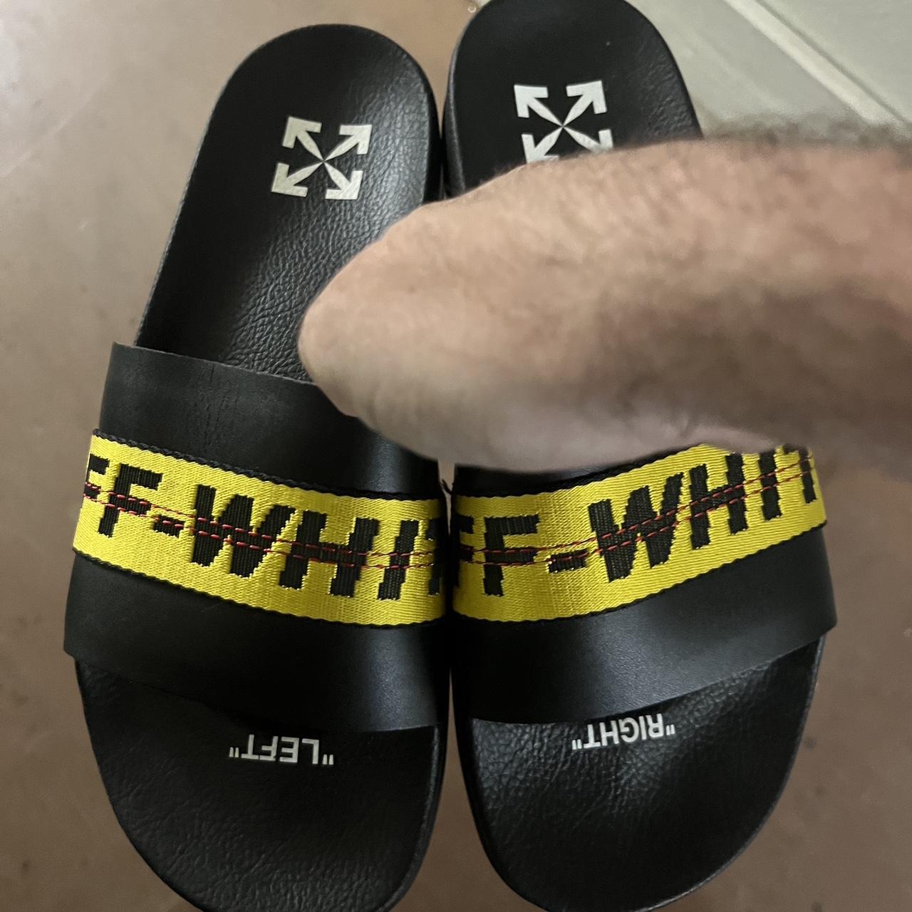Off white slides size 9/10 Worn once to try on - Depop