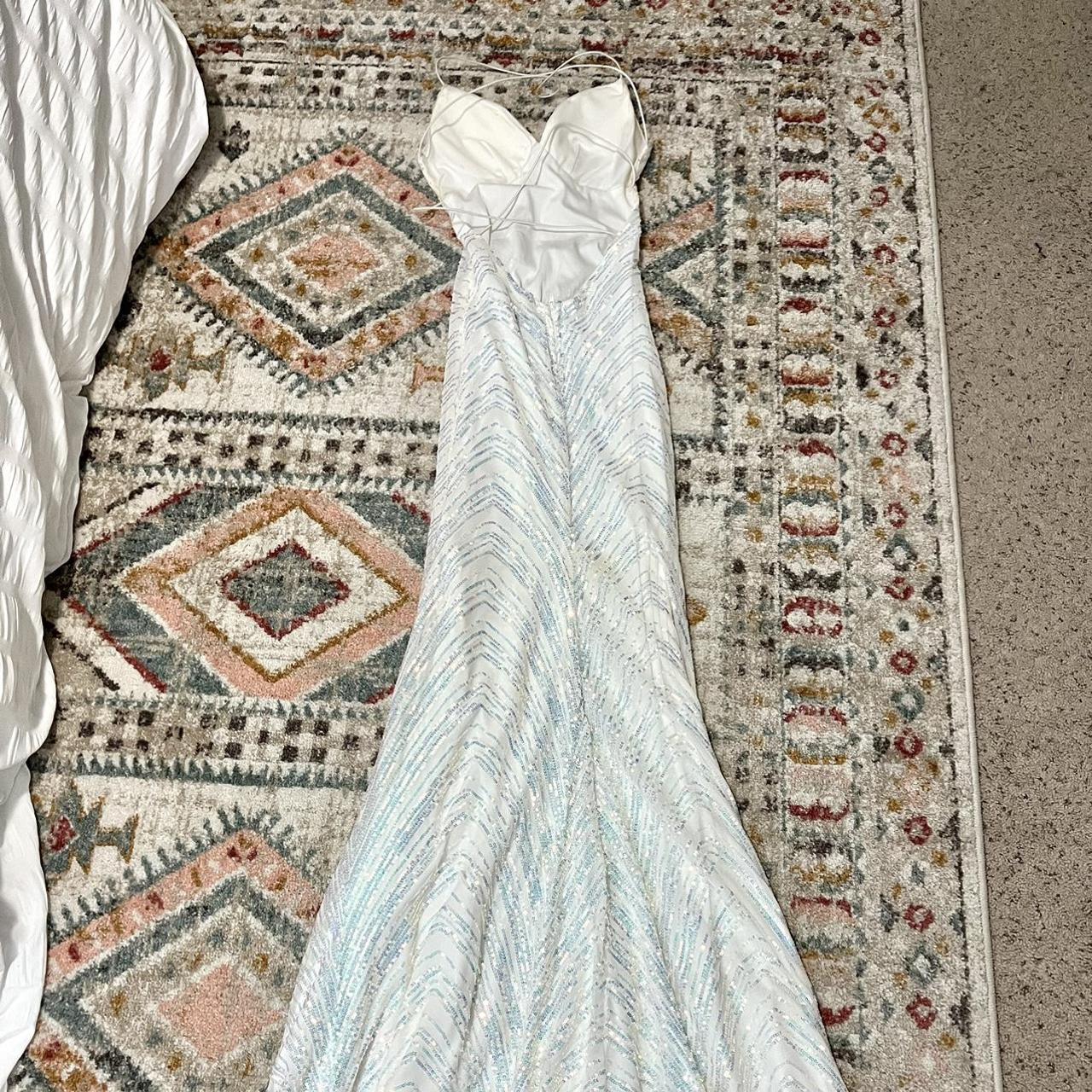 White sequin prom dress!! mud stains at the bottoms... - Depop