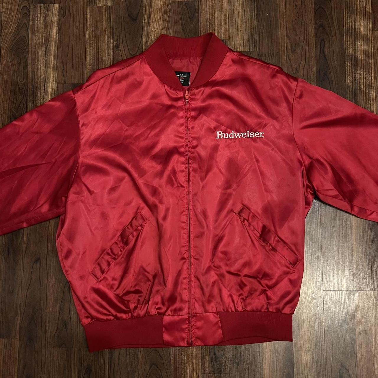 Nice Red silky Budweiser jacket in good condition,... - Depop