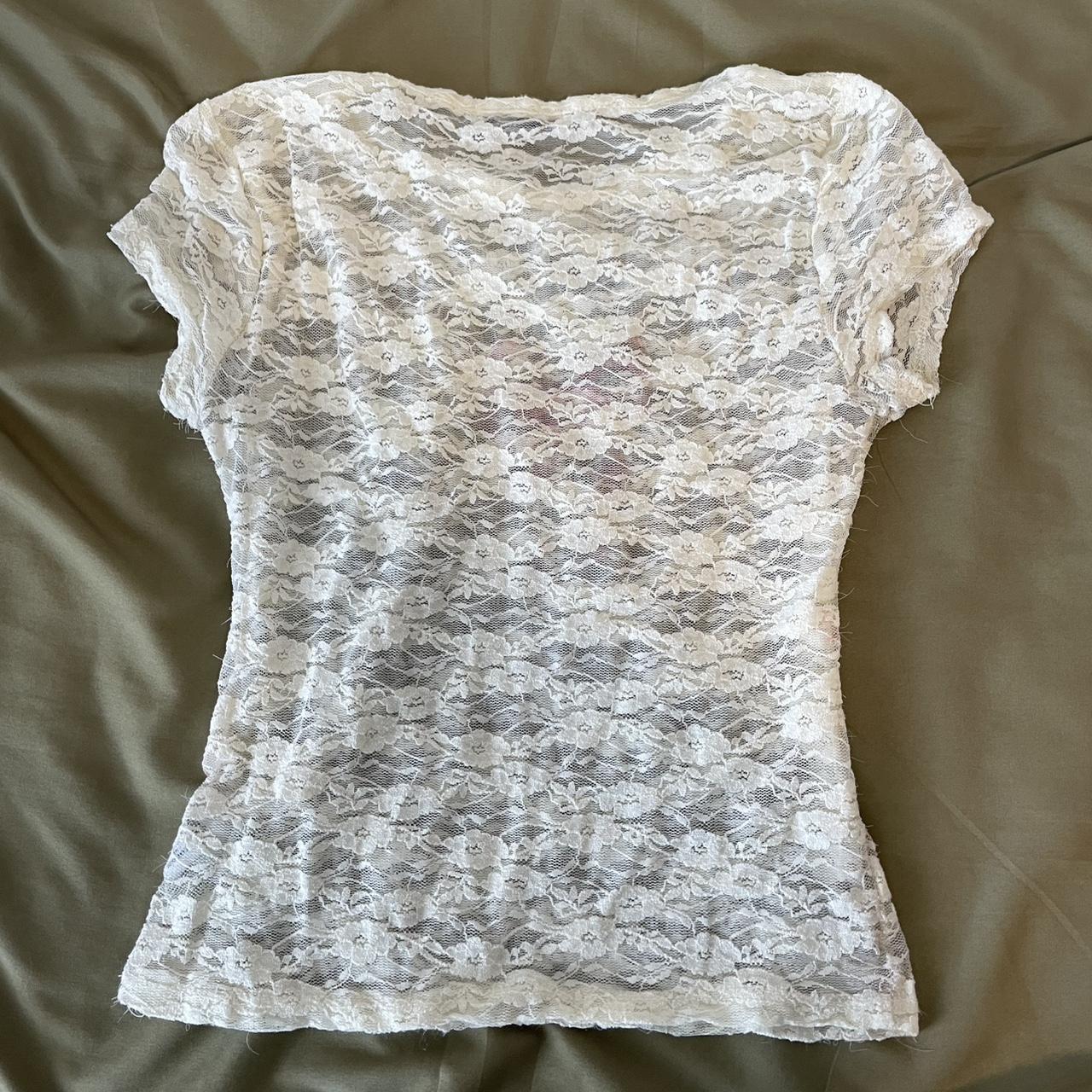 White lace with bow RSQ medium top #lacetop... | Depop