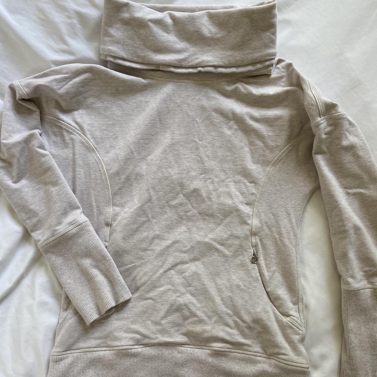 lululemon cream fold over neck sweatshirt size 4.... - Depop