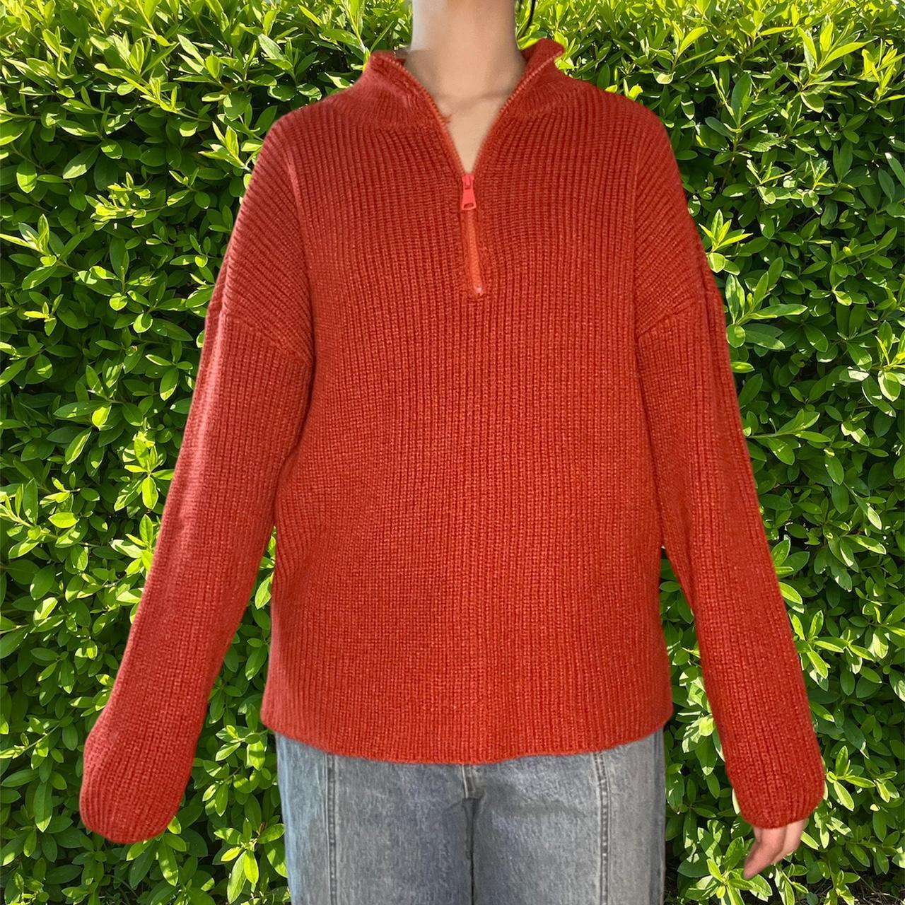 Orange knit sweater Quarter zip knit, burnt orange,... - Depop