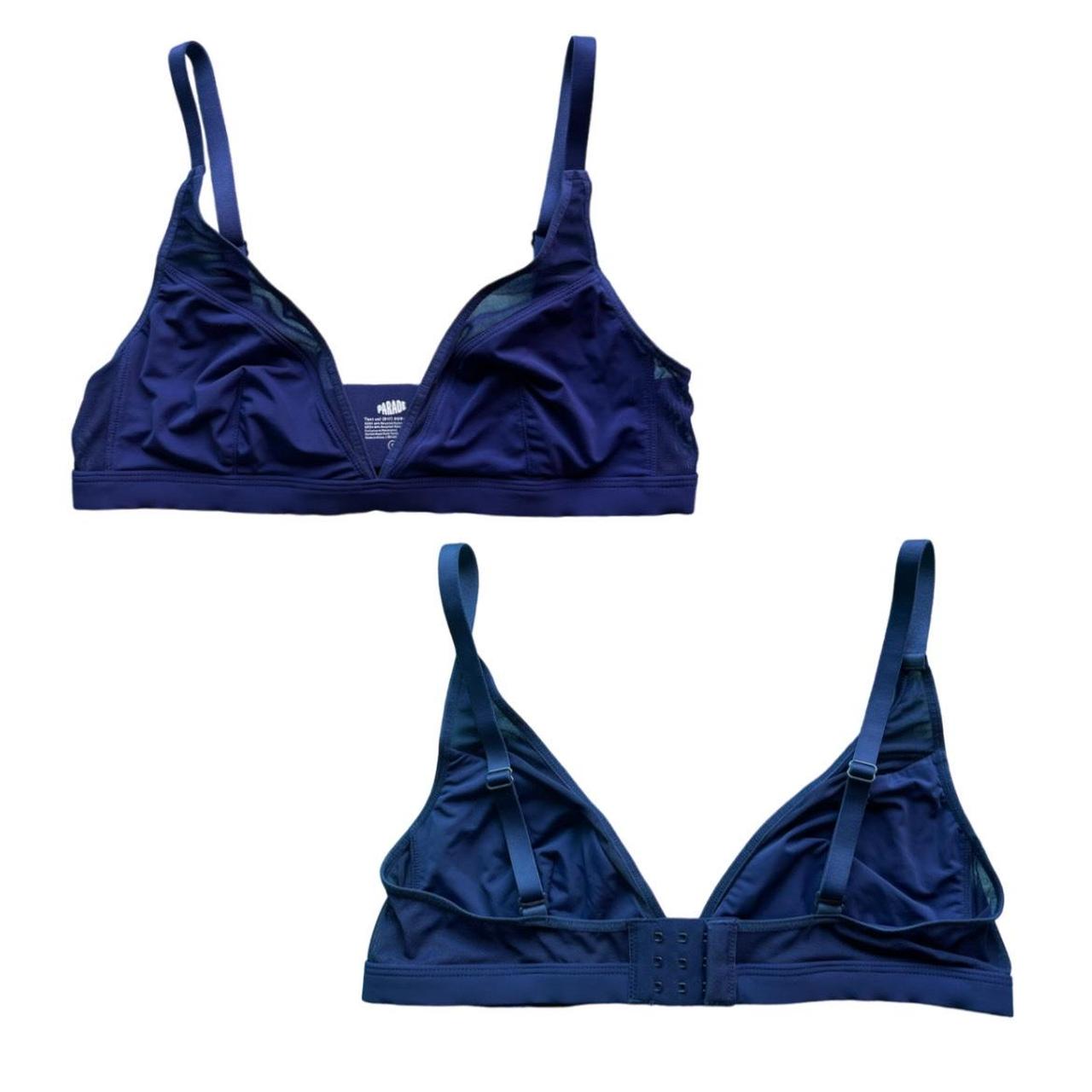 Parade blue triangle bralette with some mesh Size... - Depop