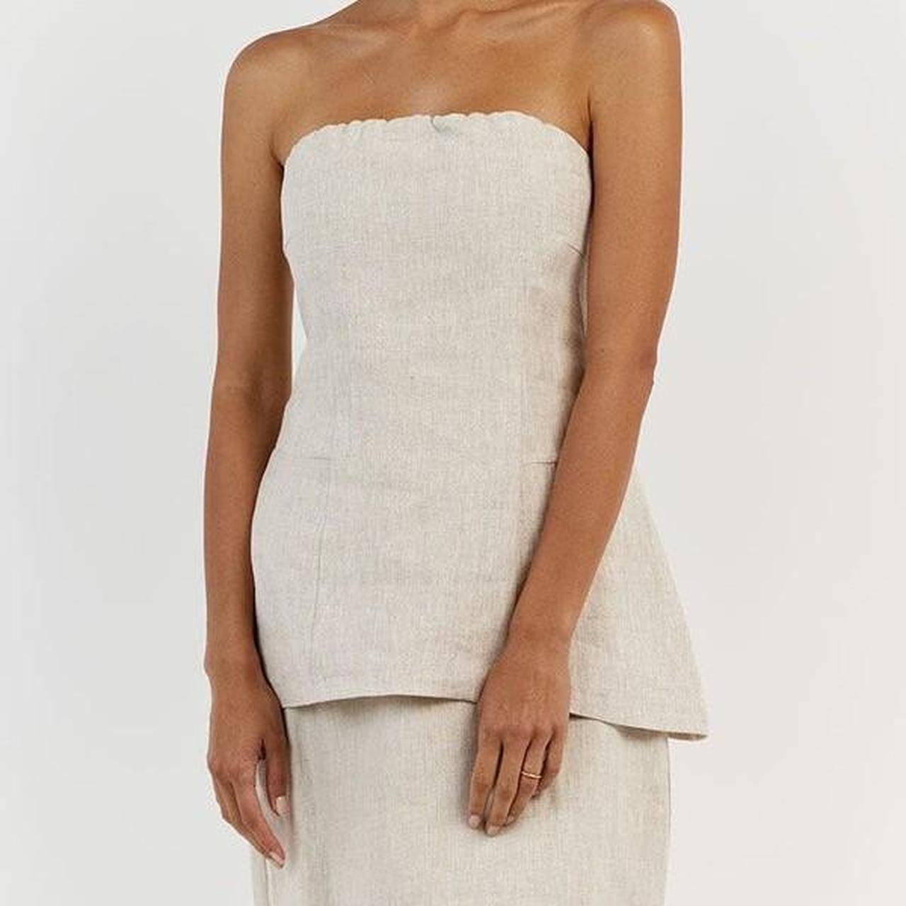 Dissh linen strapless top in natural flax Super... - Depop