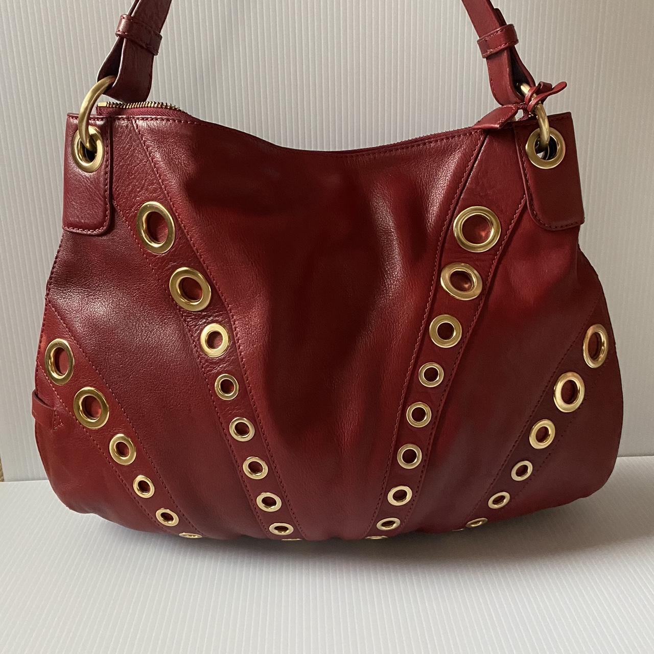 Cole haan red leather hobo bag w/ gold tone small... - Depop
