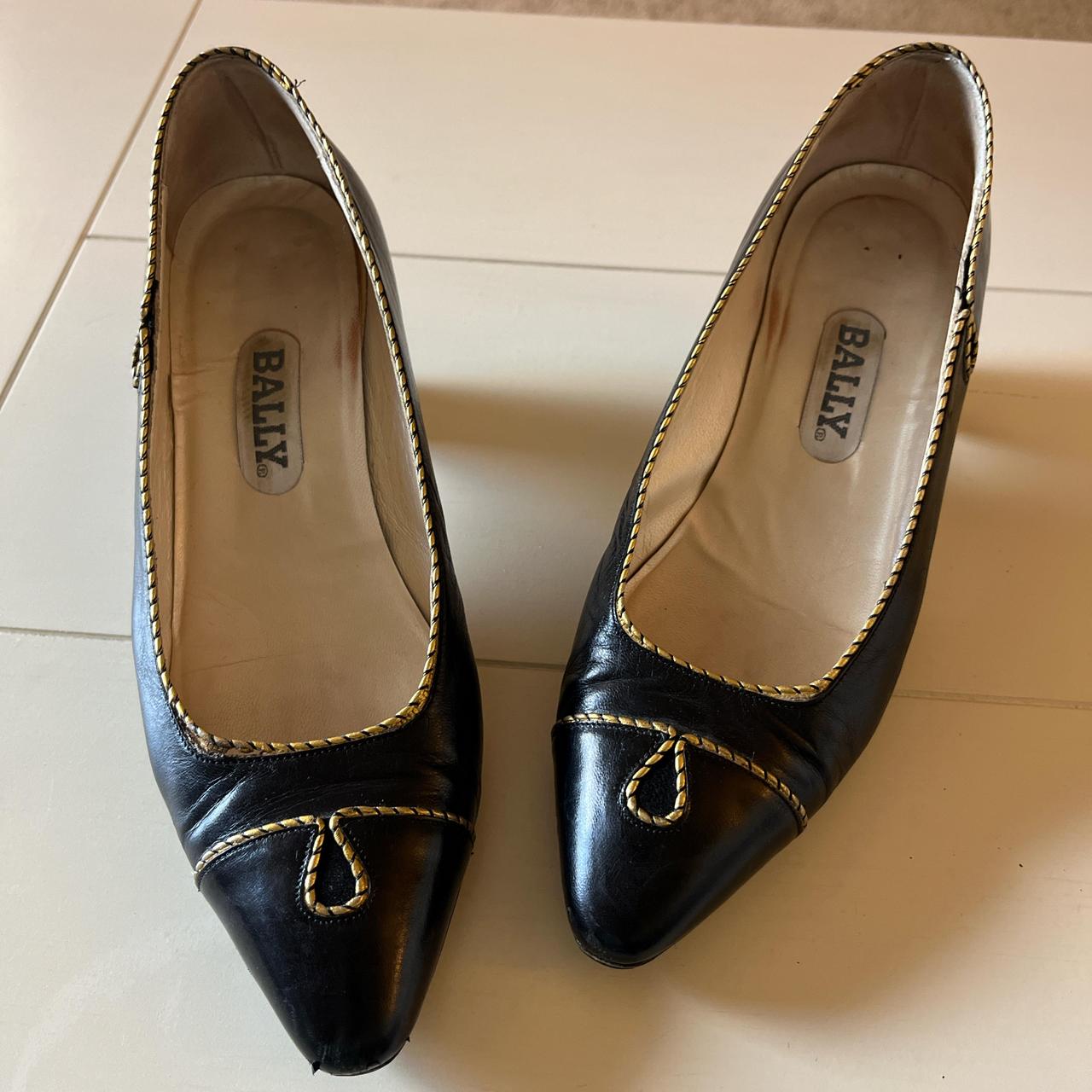 Black leather vintage Bally pumps with gold accents.... | Depop