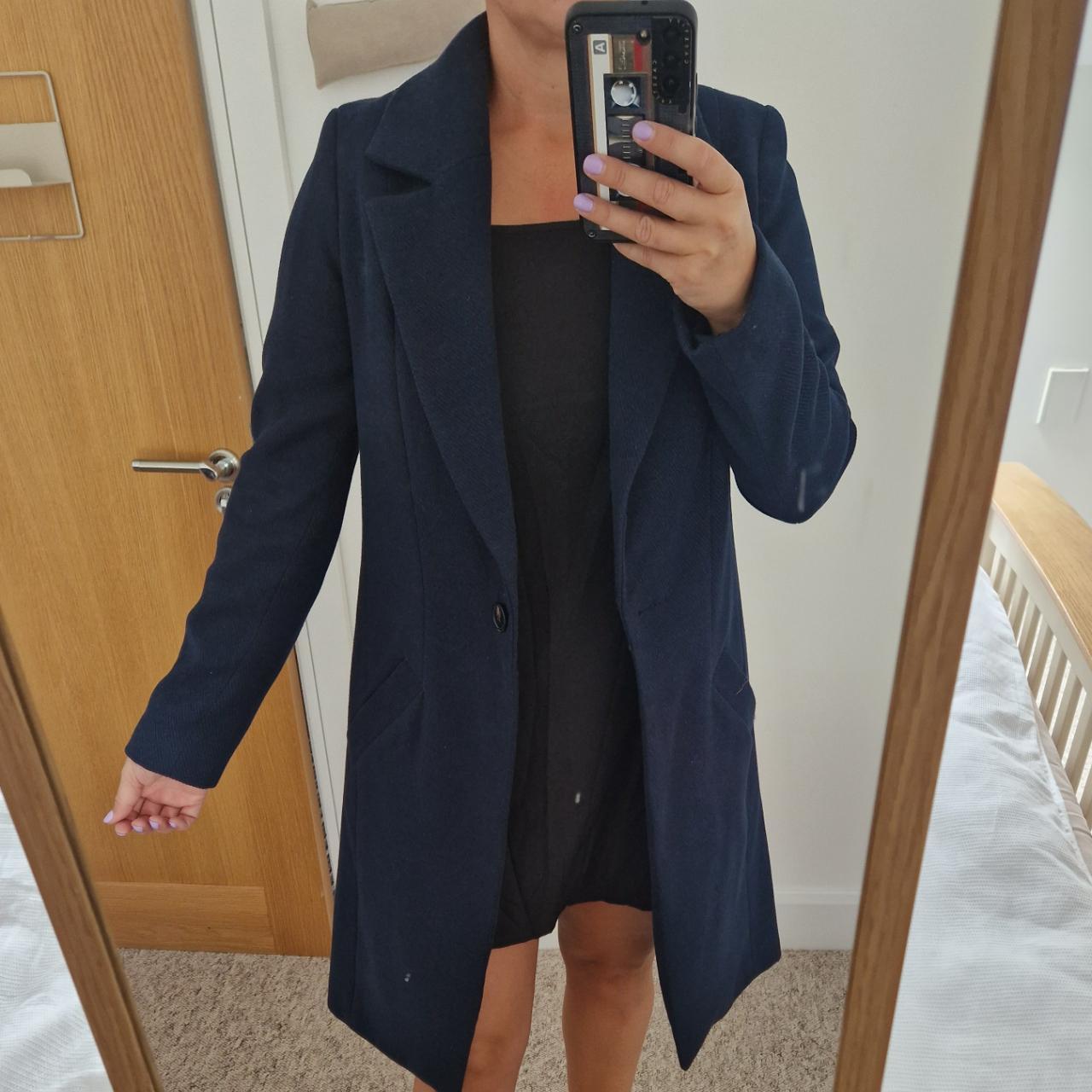 Navy wool coat Oasis Size Medium, 10 - Depop