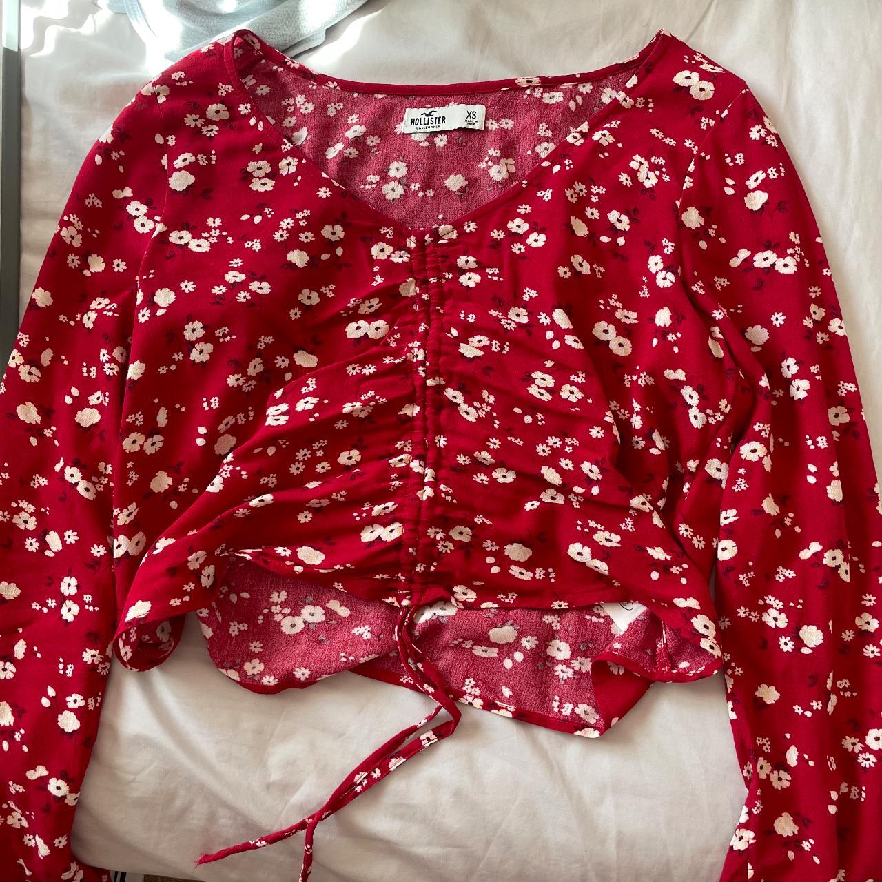 Red Blouse Hollister - can move the string up... - Depop