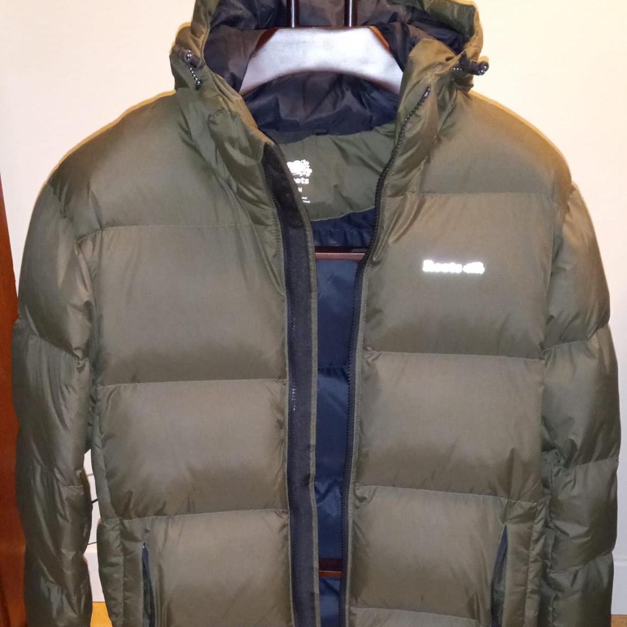 Roots men's down jacket. Military green. Mint. Very... - Depop