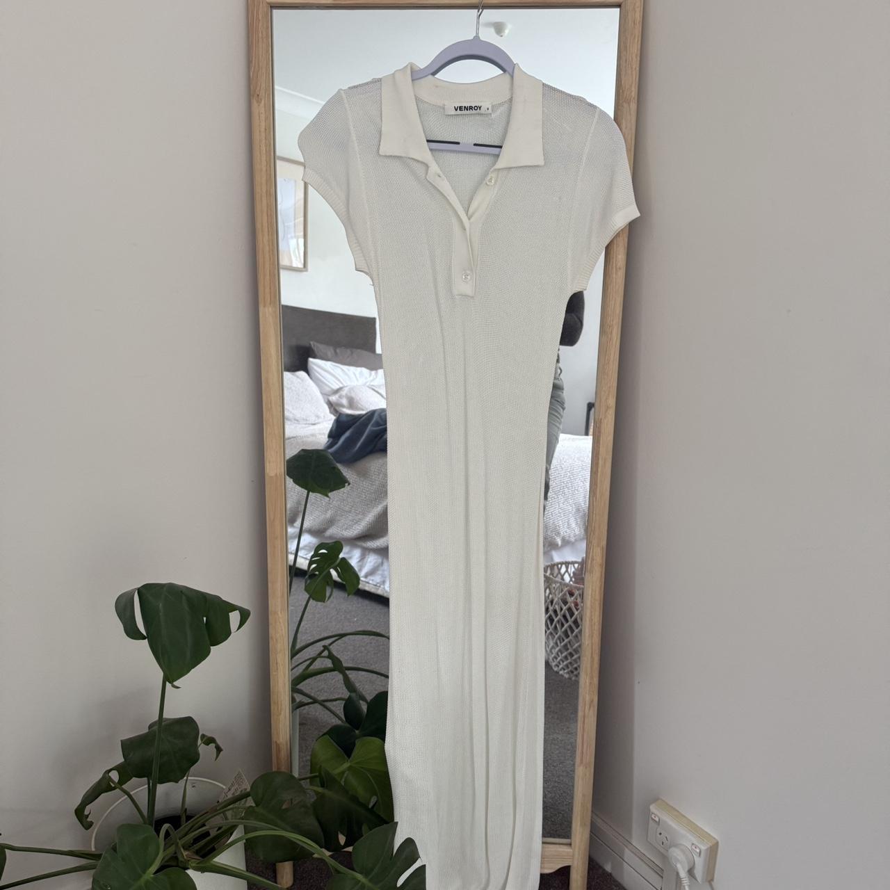 Venroy Knitted sheer polo dress - White Size S... | Depop