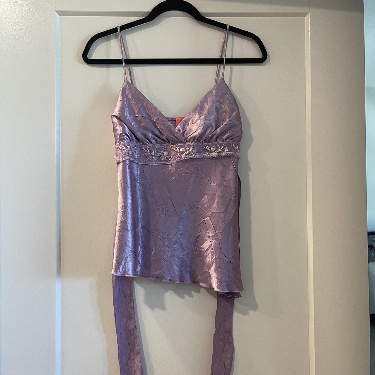 Vintage Purple satin cami with lace detailing Send... - Depop