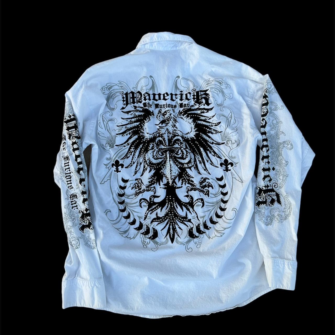 Y2k emo cross studded white button up... - Depop