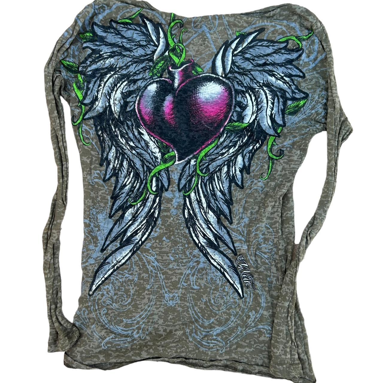 Y2k Women’s emo cross Affliction top •Womens... - Depop