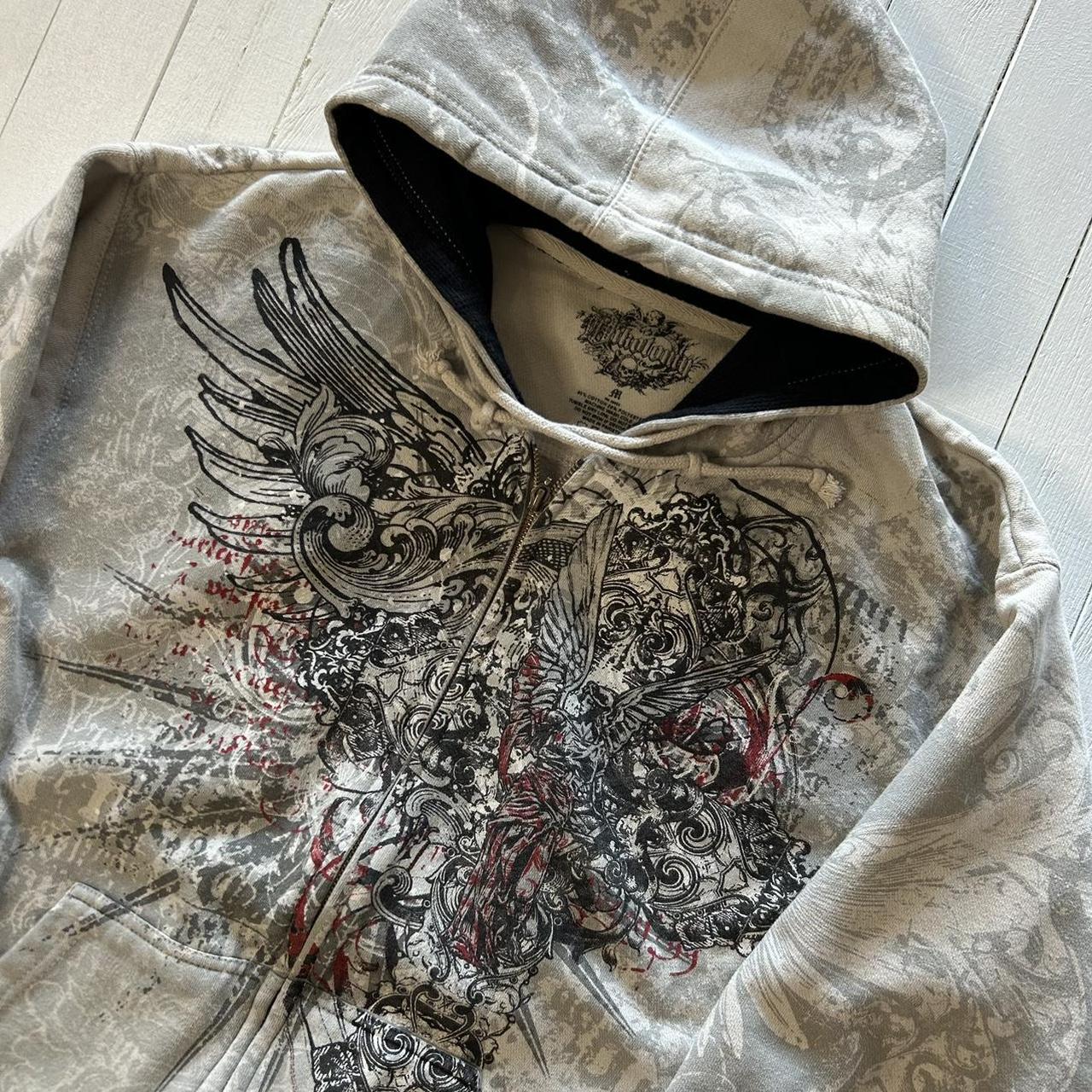 Y2k Emo cross Skull affliction style zip up... - Depop