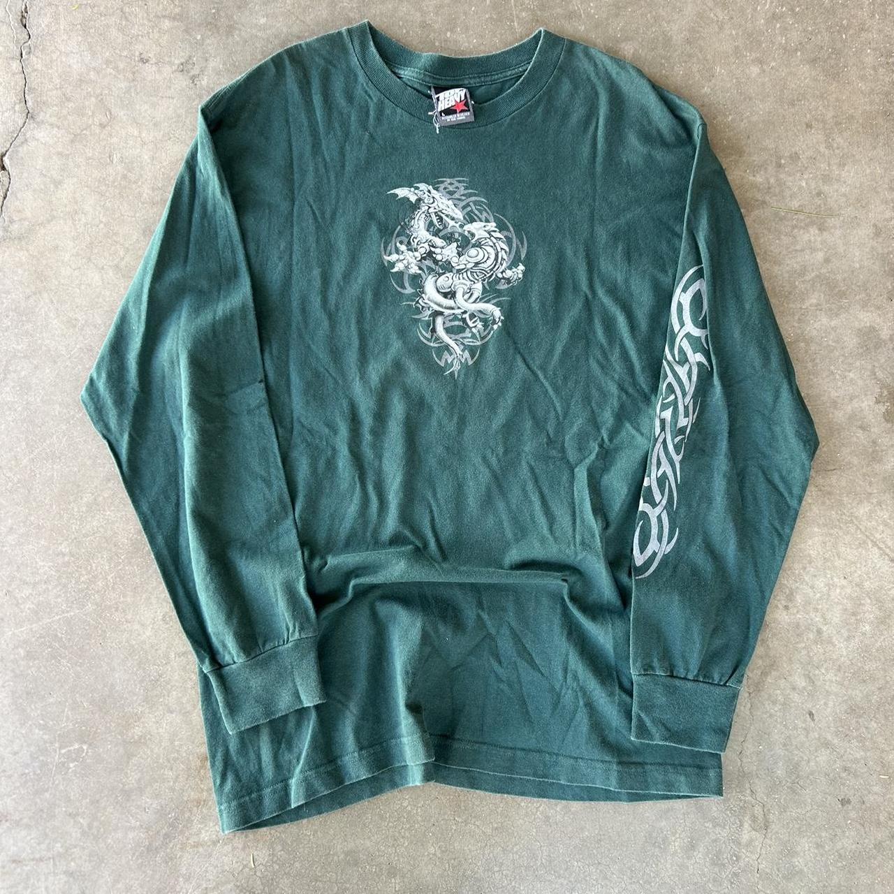 Y2K grunge top heavy dragon tribal... | Depop