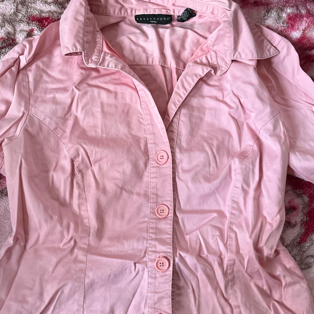 Apostrophe pink button up top size petite 8 no... | Depop