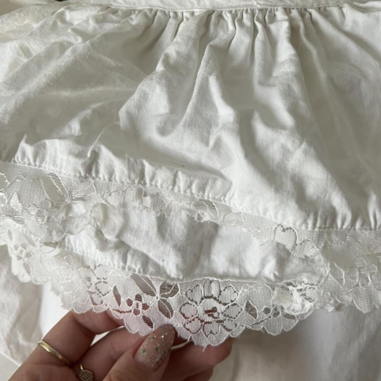 Vintage White Lace Bib Button Front Long Sleeve... - Depop