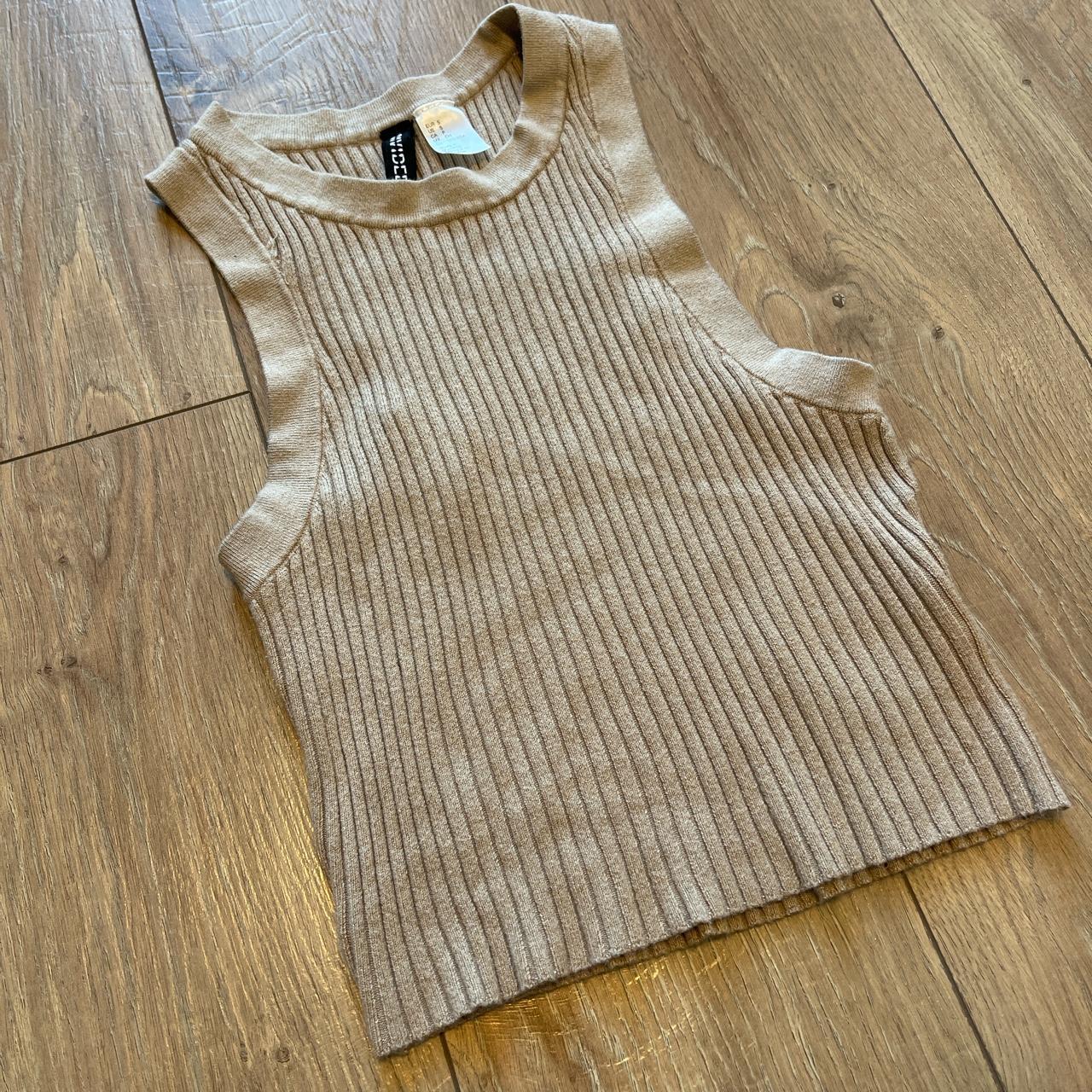 Tan ribbed racer back crop top Size small Great... - Depop