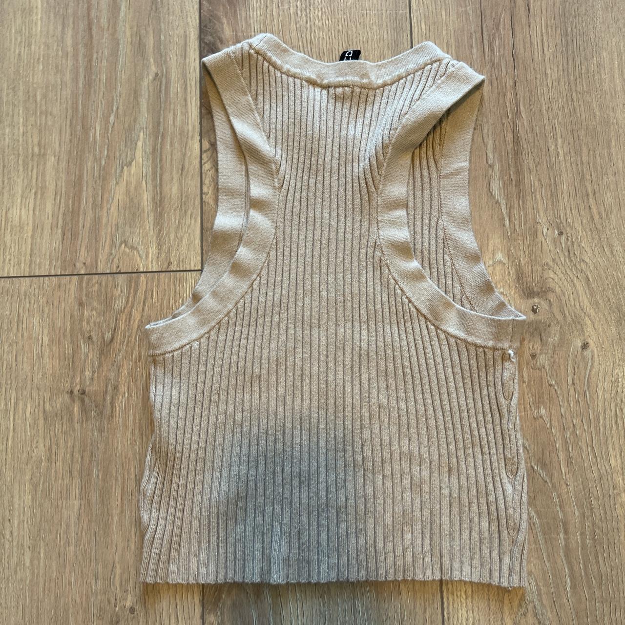 Tan ribbed racer back crop top Size small Great... - Depop