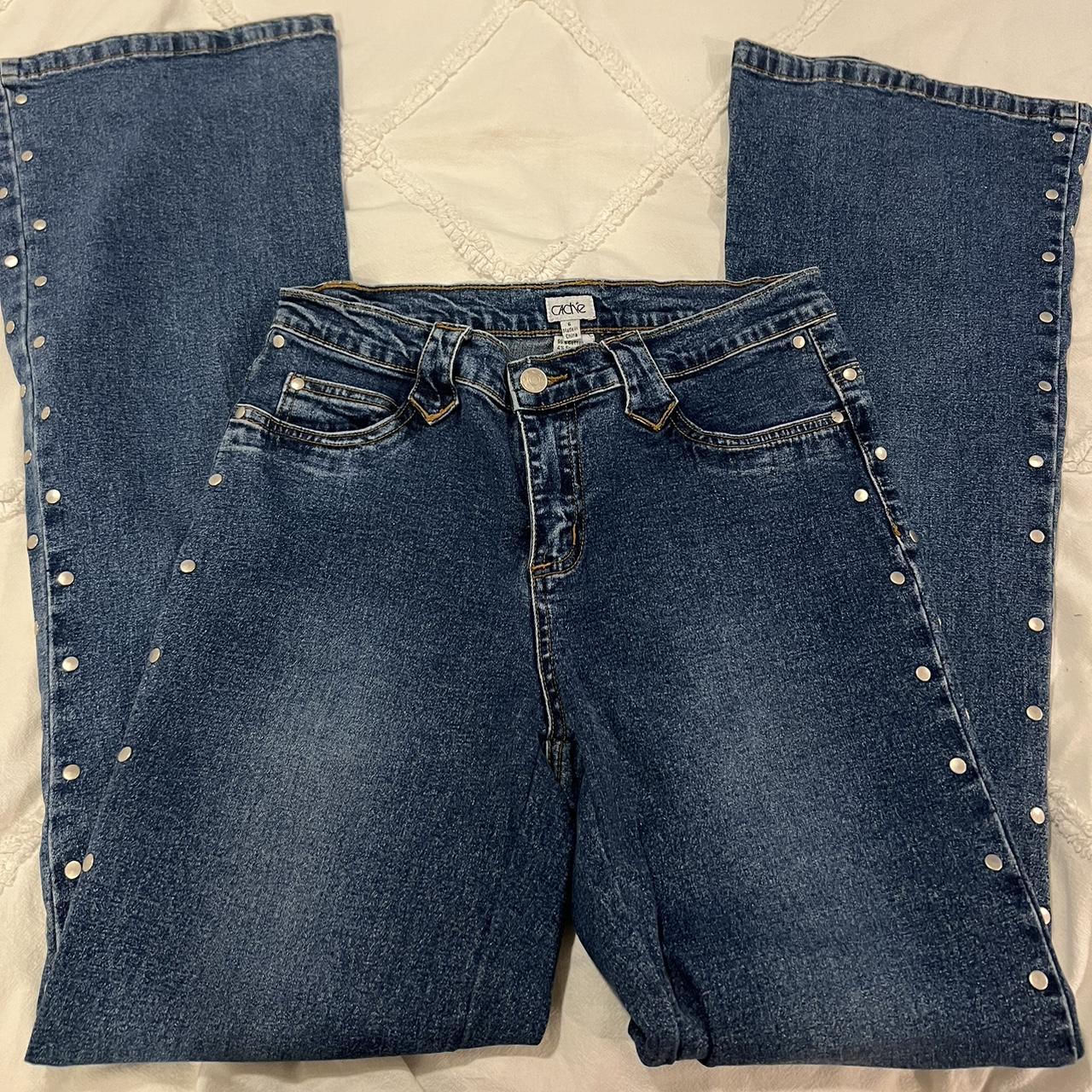 VINTAGE CACHE 90S JEANS STUDDED SIDES SIZE 6 - Depop