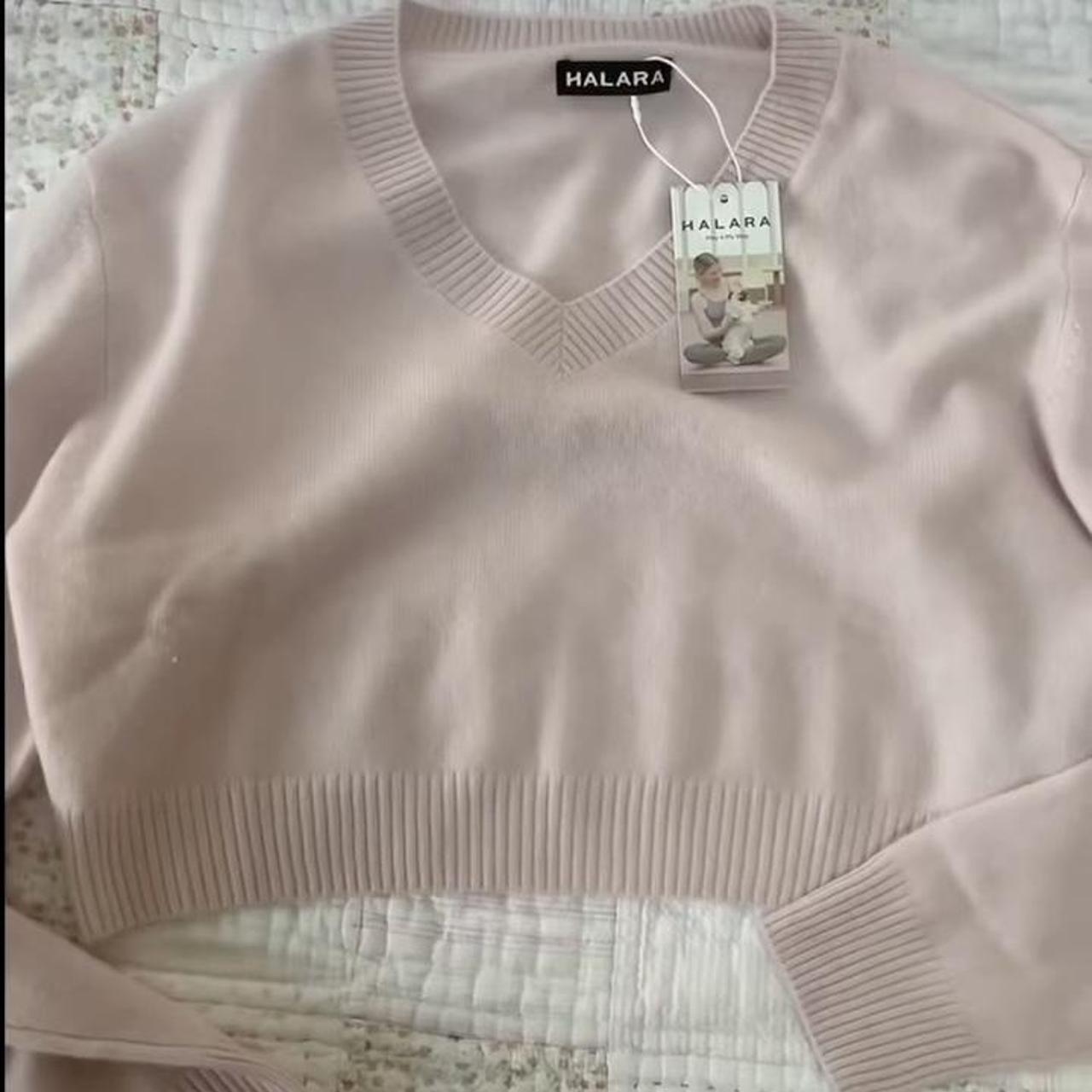 Halara 100% cashmere v neck cropped baby pink... - Depop