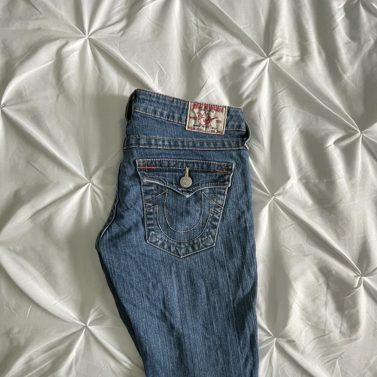True Religion Women's Blue and White Jeans | Depop