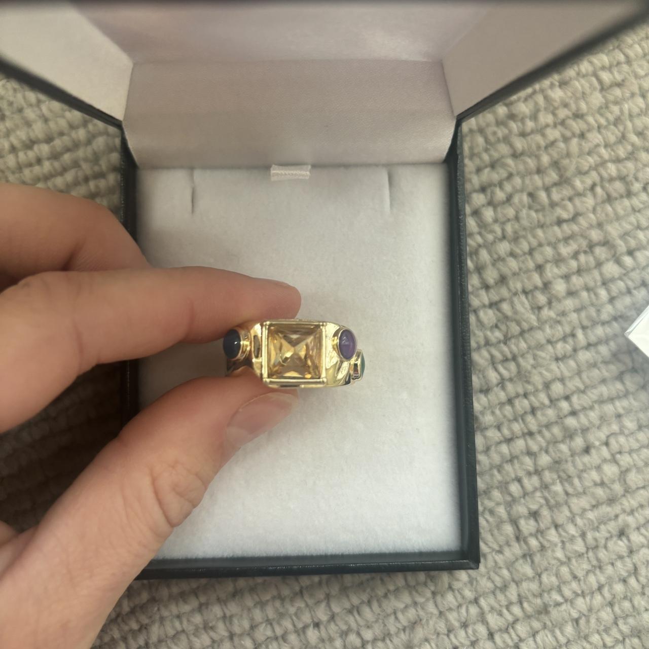 Gold chunk ring with colourful gems! Adjustable so... - Depop