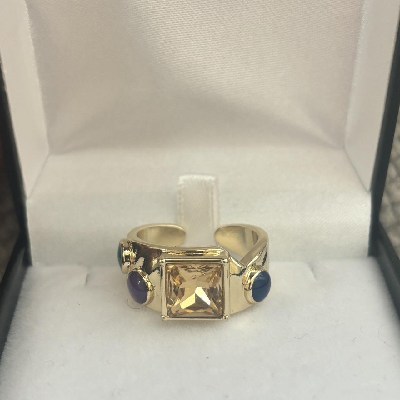Gold chunk ring with colourful gems! Adjustable so... - Depop