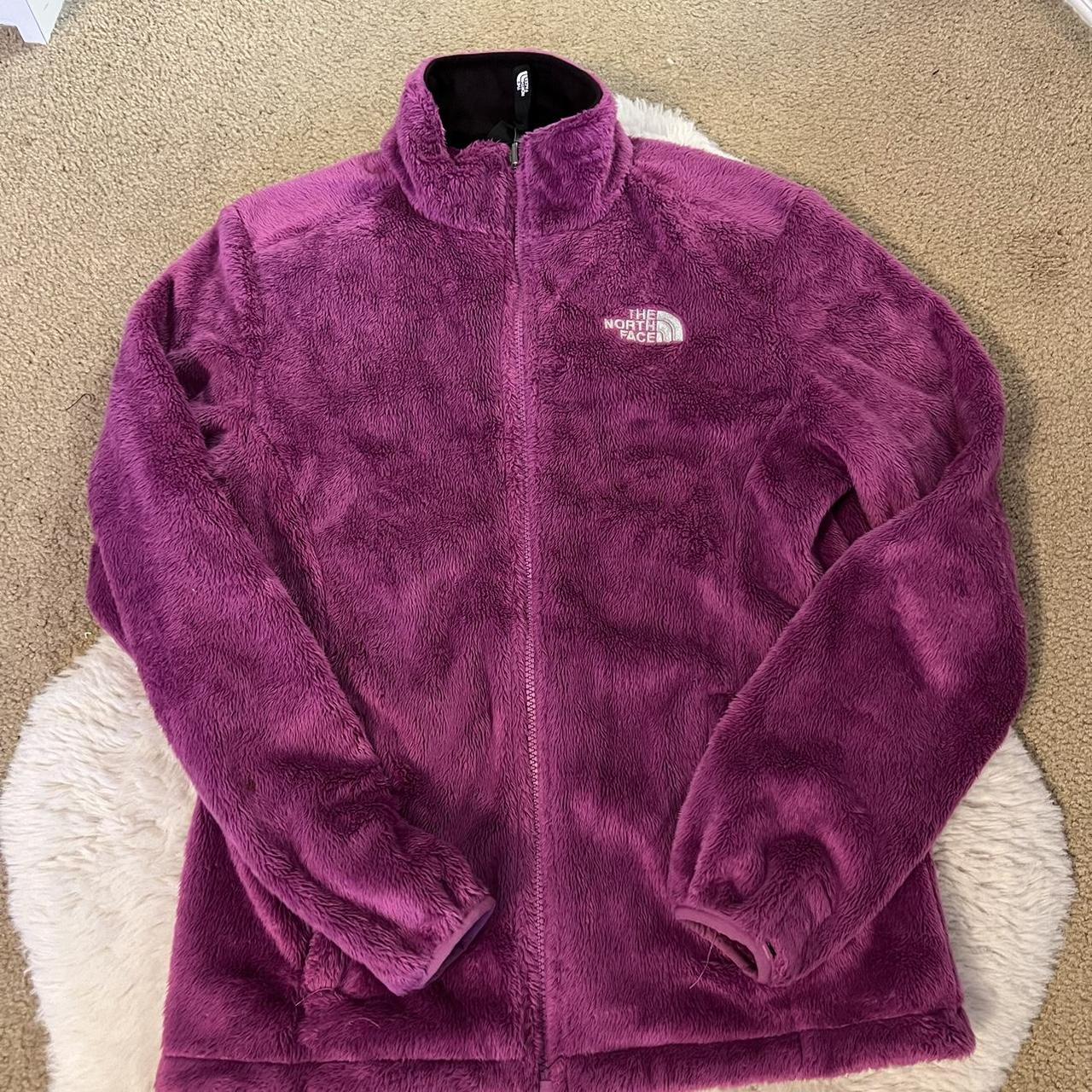 North face fuzzy jacket, berry purple color, size... - Depop