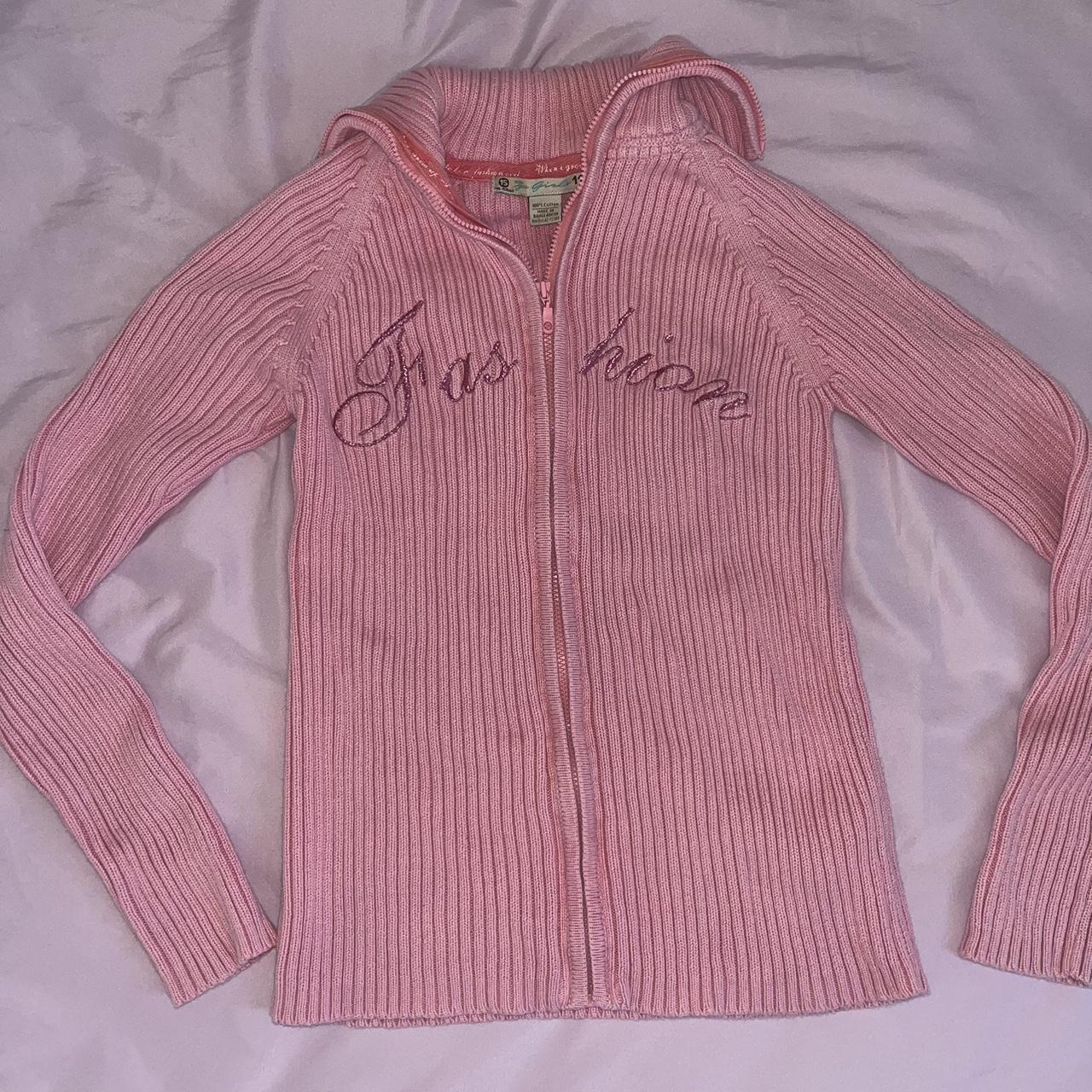 pink zip up fashion knit sweater ⭐️ sooo cute and no... - Depop