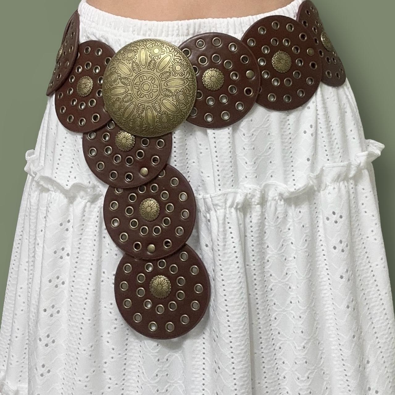 y2k chunky brown concho disk belt 🤎 western-style... - Depop