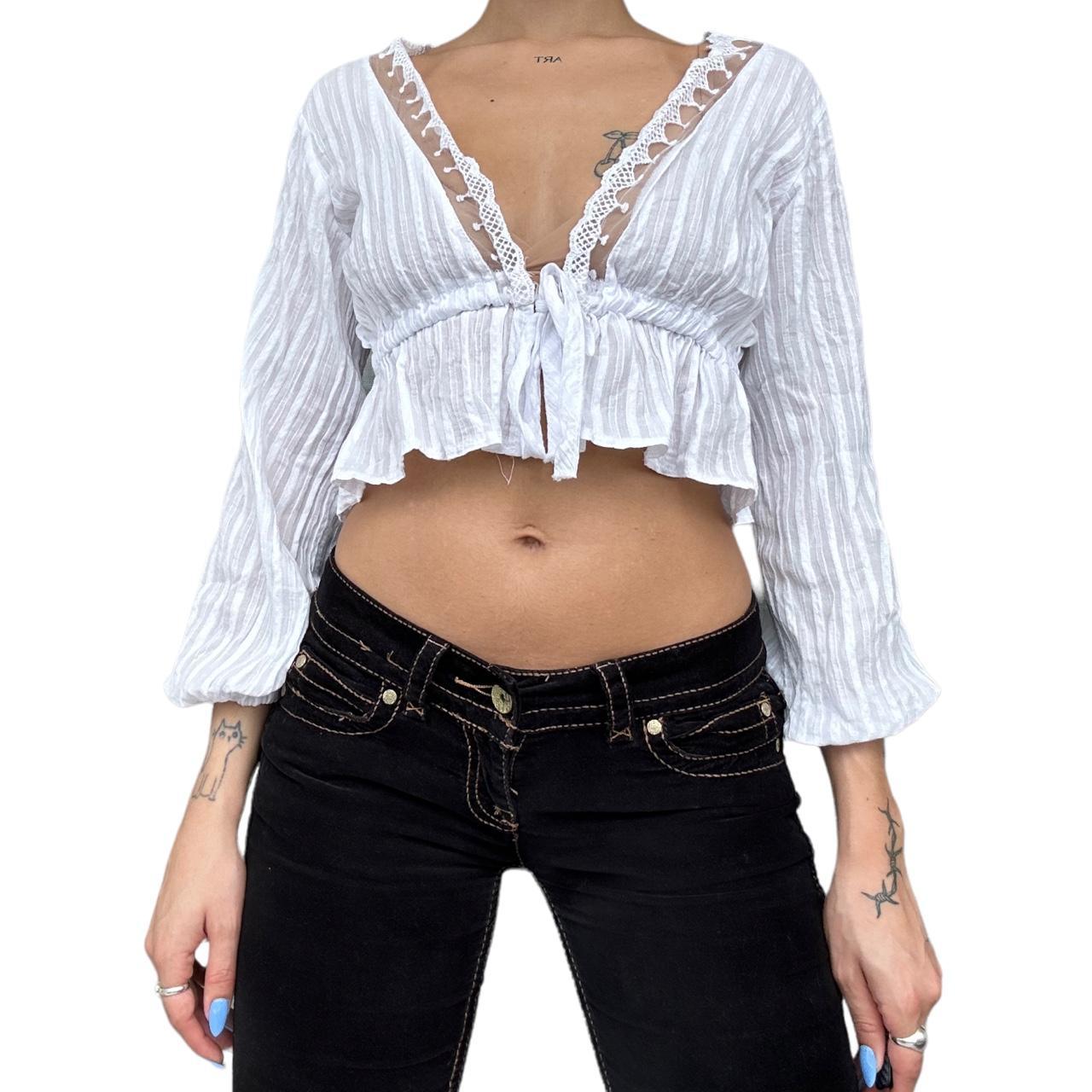 Y2k Milkmaid Top Tie Front Cropped Lace Detail Depop