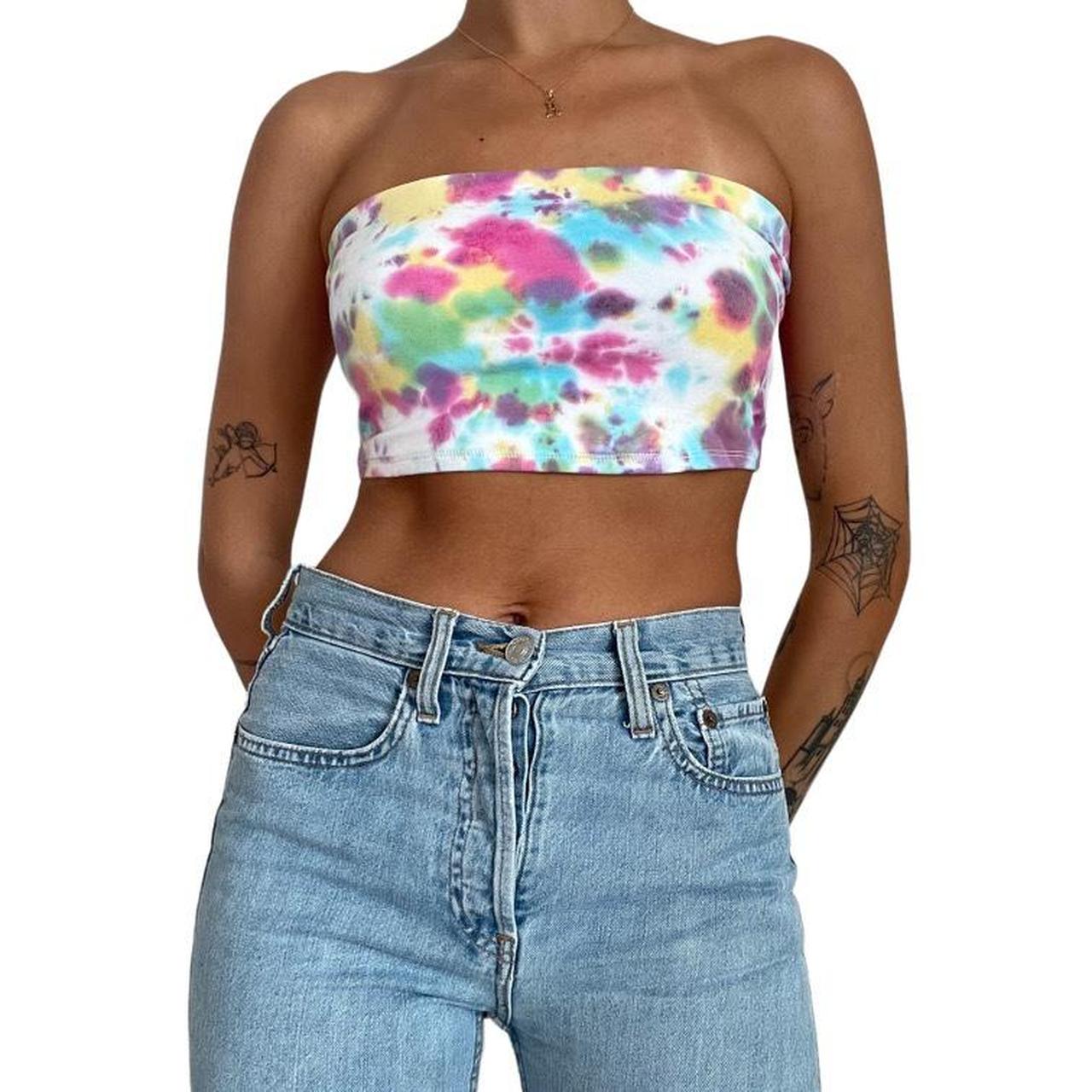 Y2k tie dye tube top crop top vintage 2000s funky... - Depop