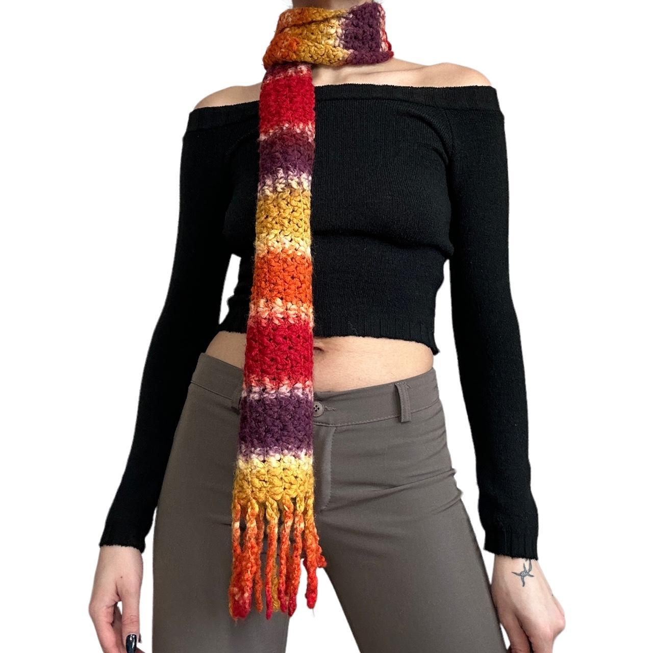Y2k knit scarf chunky oversized colorful fringe... - Depop