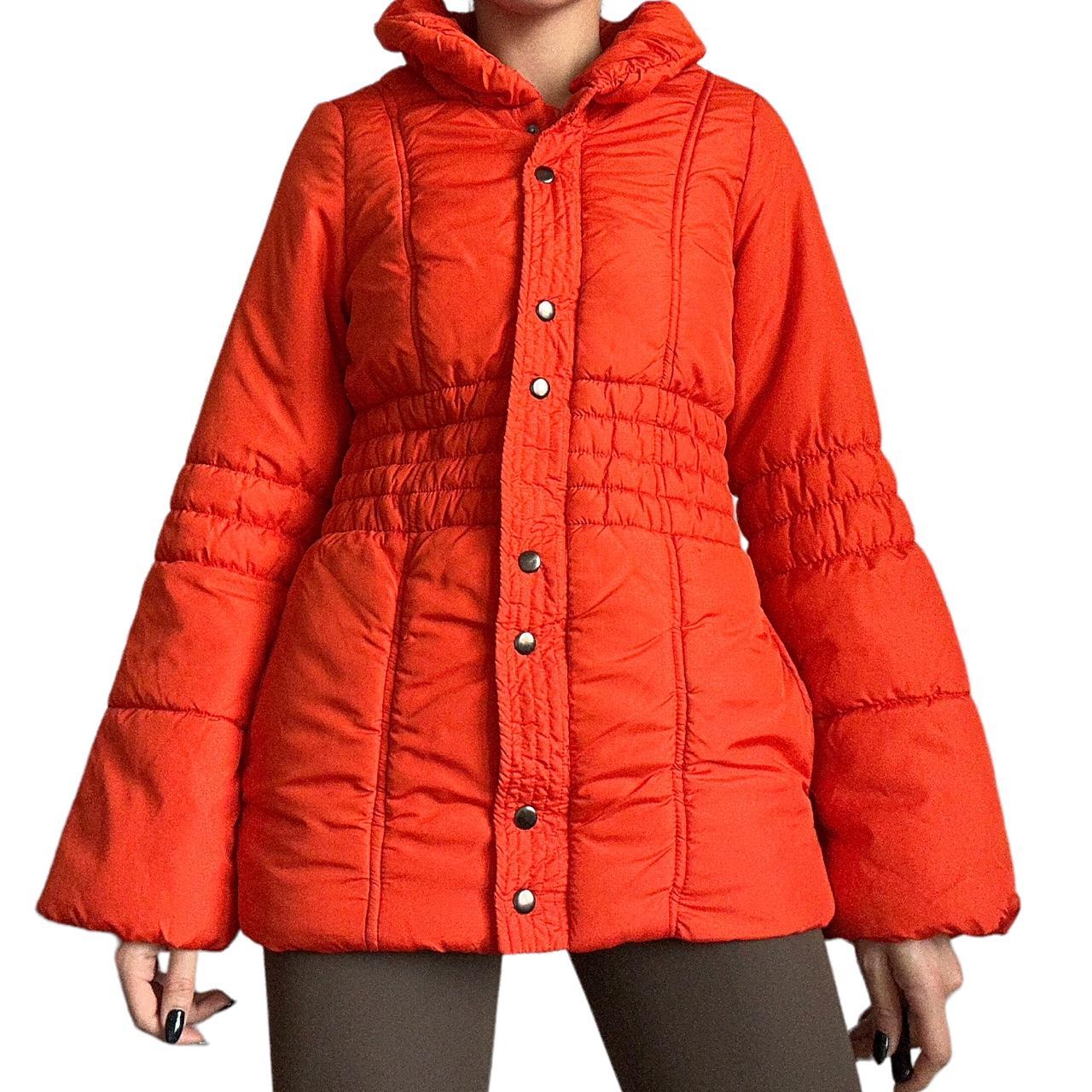 Y2k puffer coat orange lightweight jacket vintage... - Depop