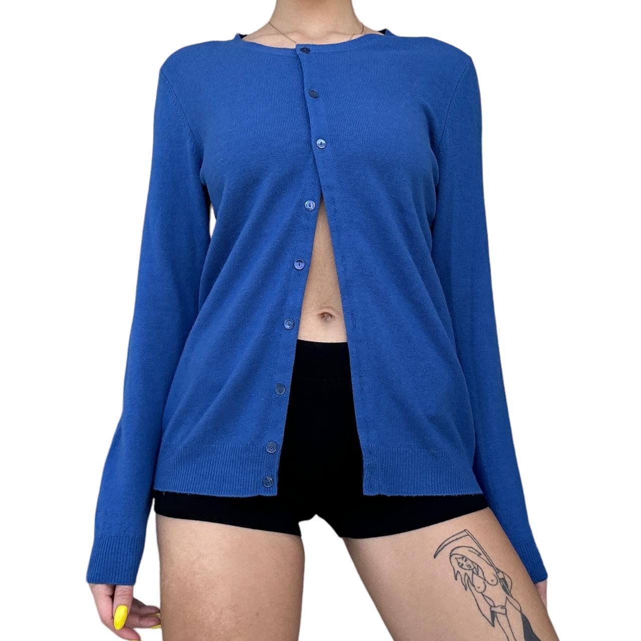 Vintage knit cardigan blue button up merino... - Depop