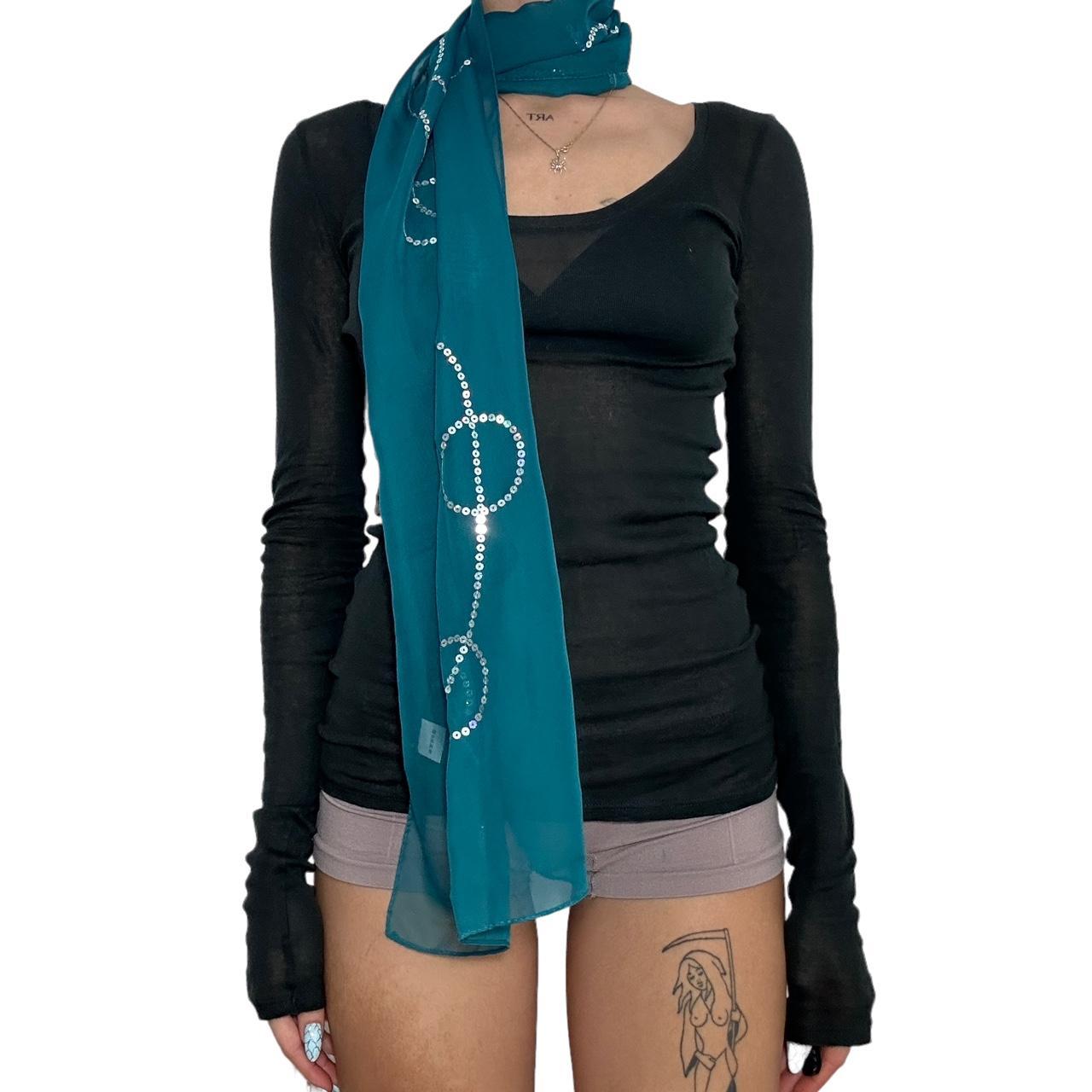 Y2k sequined scarf blue sheer holographic... - Depop